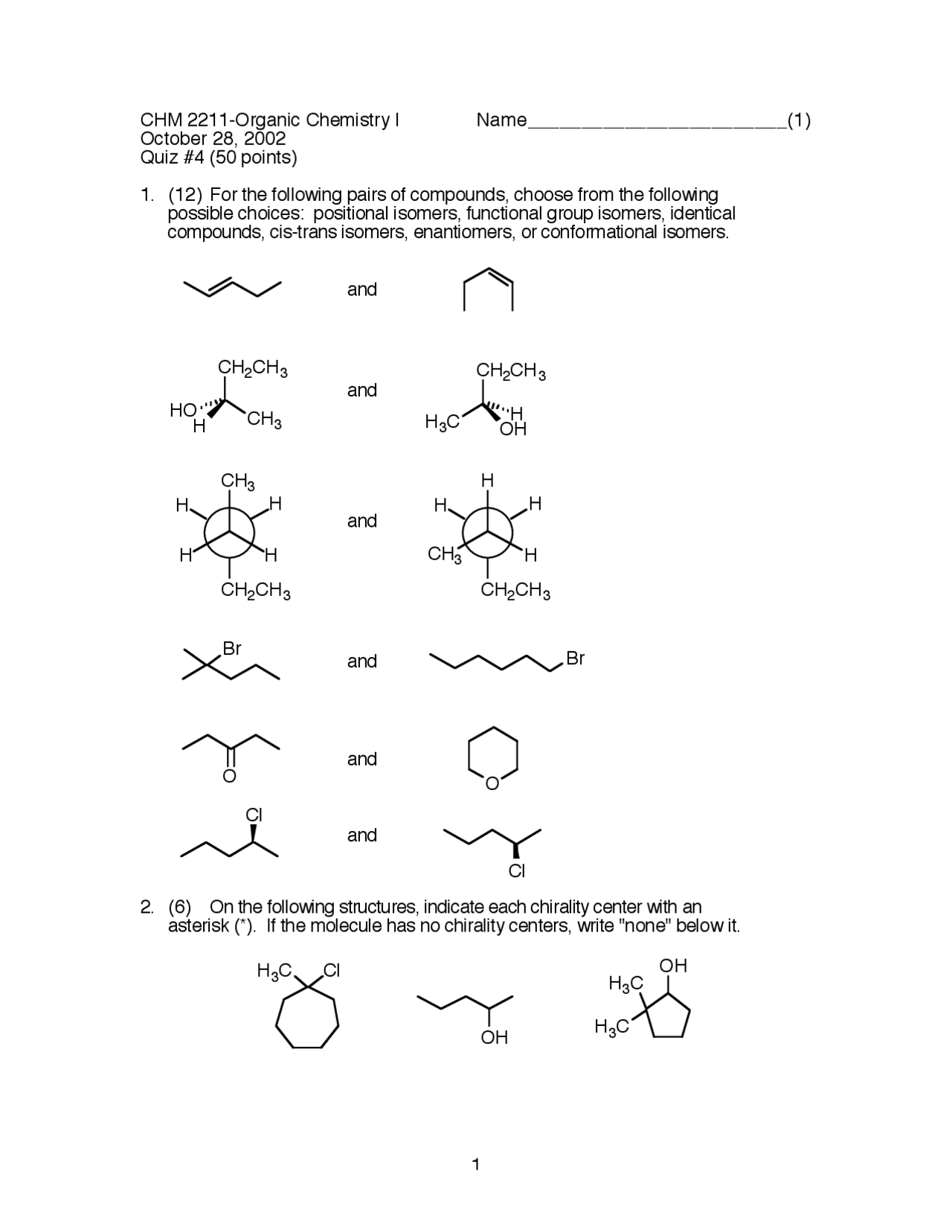 8 Solved Questions On Functional Group Isomers Chm 2211 Docsity