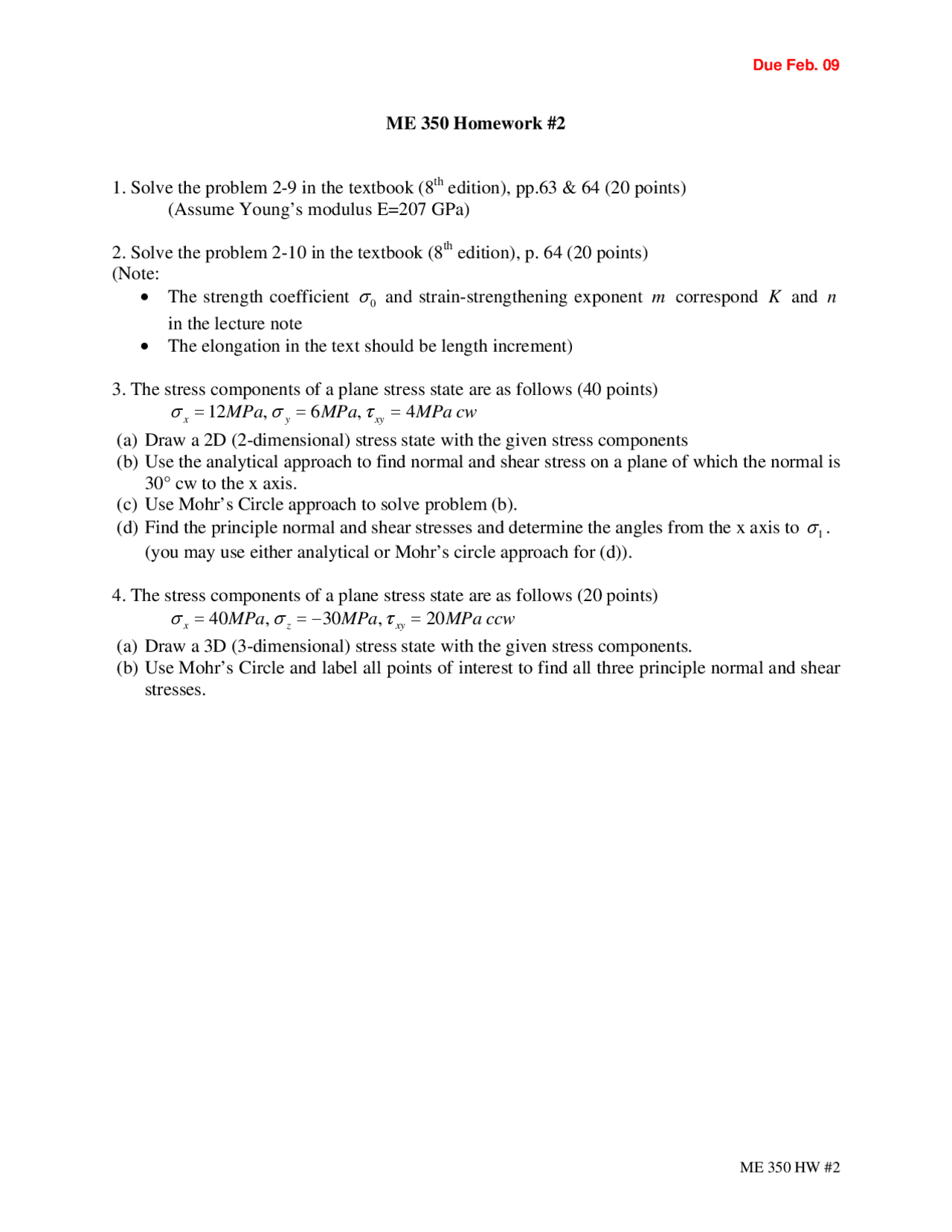 Homework 2 With 4 Practice Problems On Static Machine Components Me