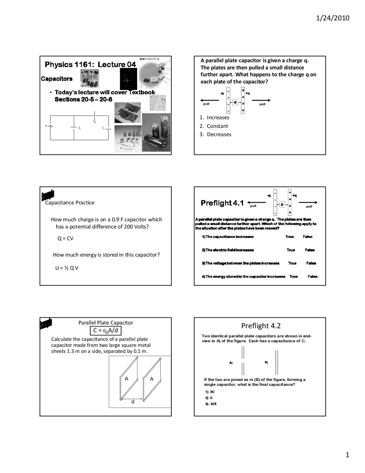 Capacitors Principles Of Physics Ii Lecture Slides Phy 1161 Docsity