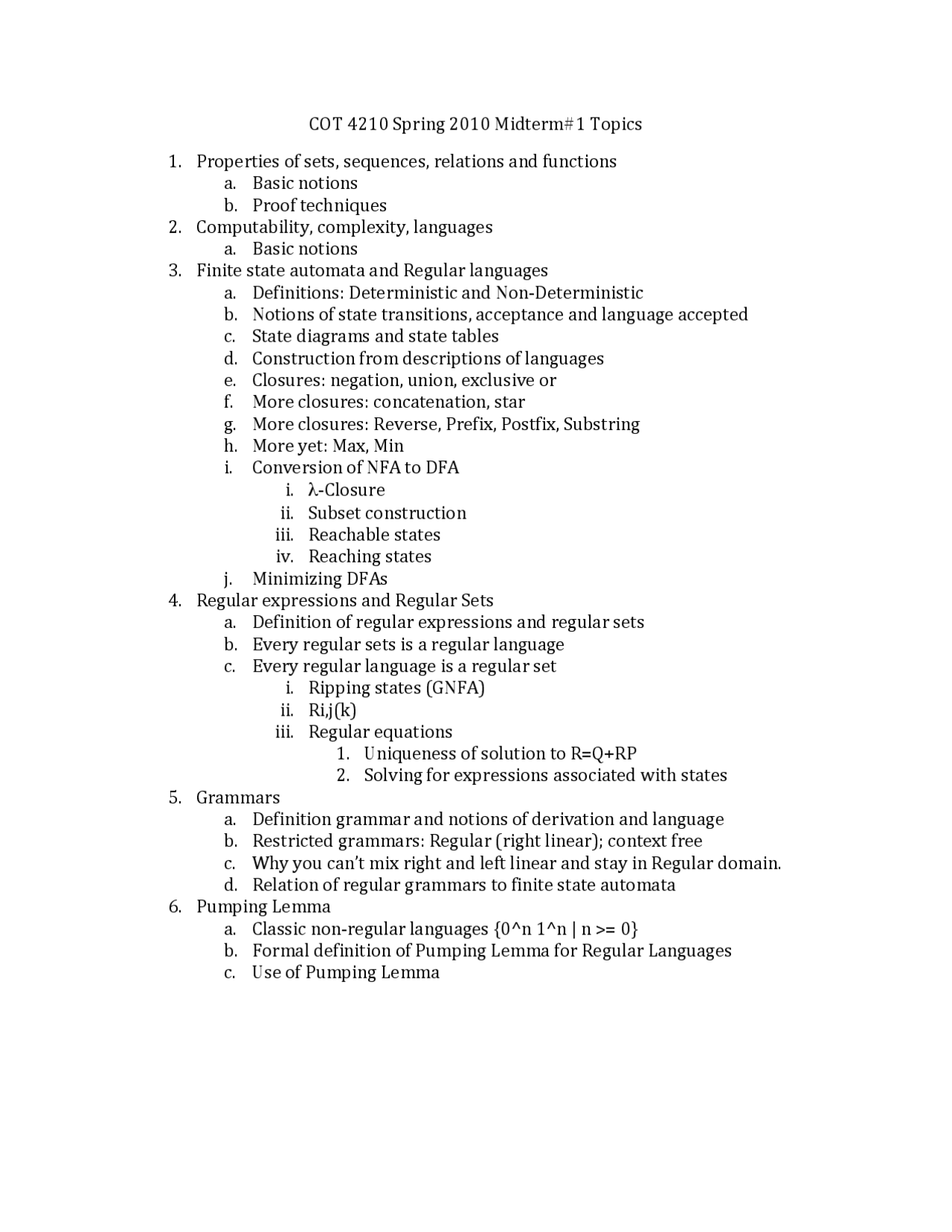 Properties Of Sets Sequences Relations And Functions Midterm Exam 1 Cot 4210 Docsity