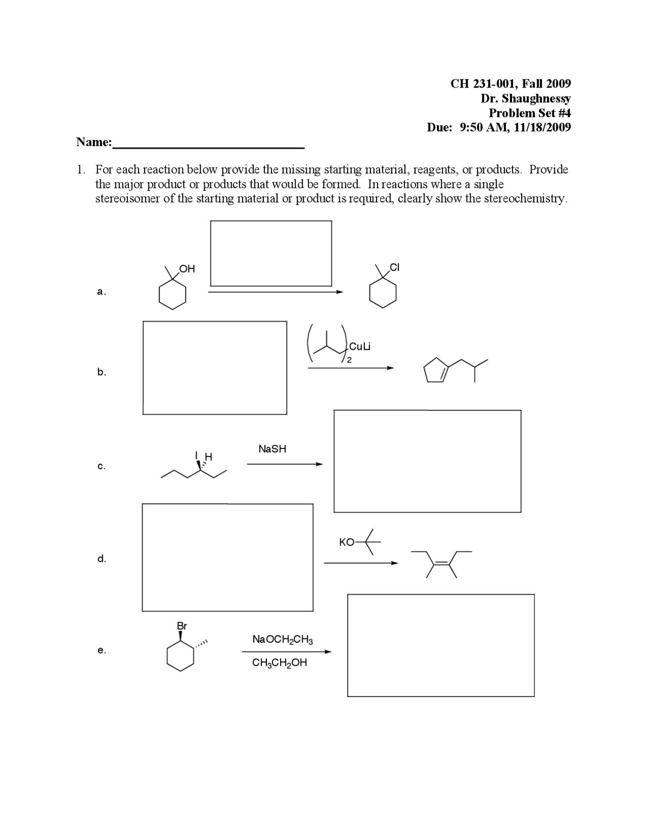 5 Practice Problems on Elementary Organic Chemistry I - Problem Set 4 ...