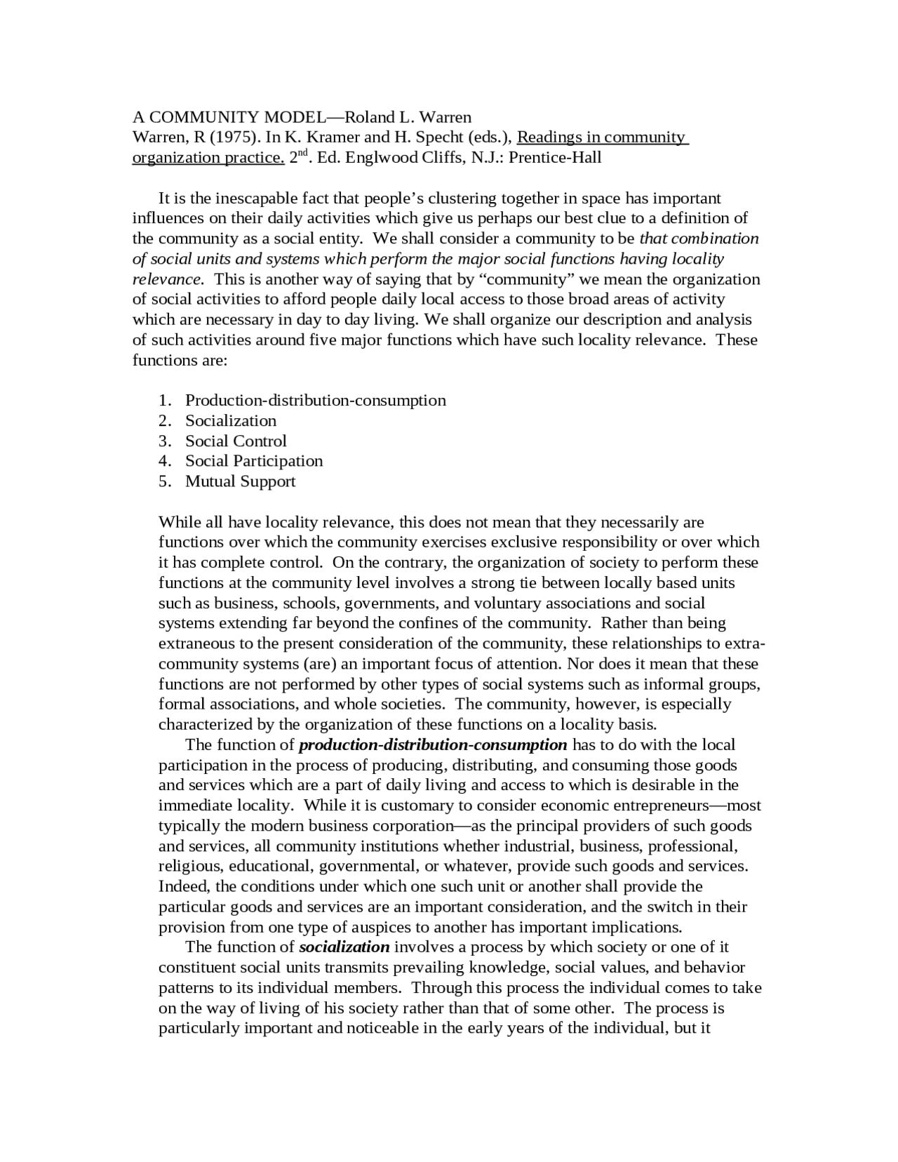 A Community Model in an Organizations | SW 308 - Docsity