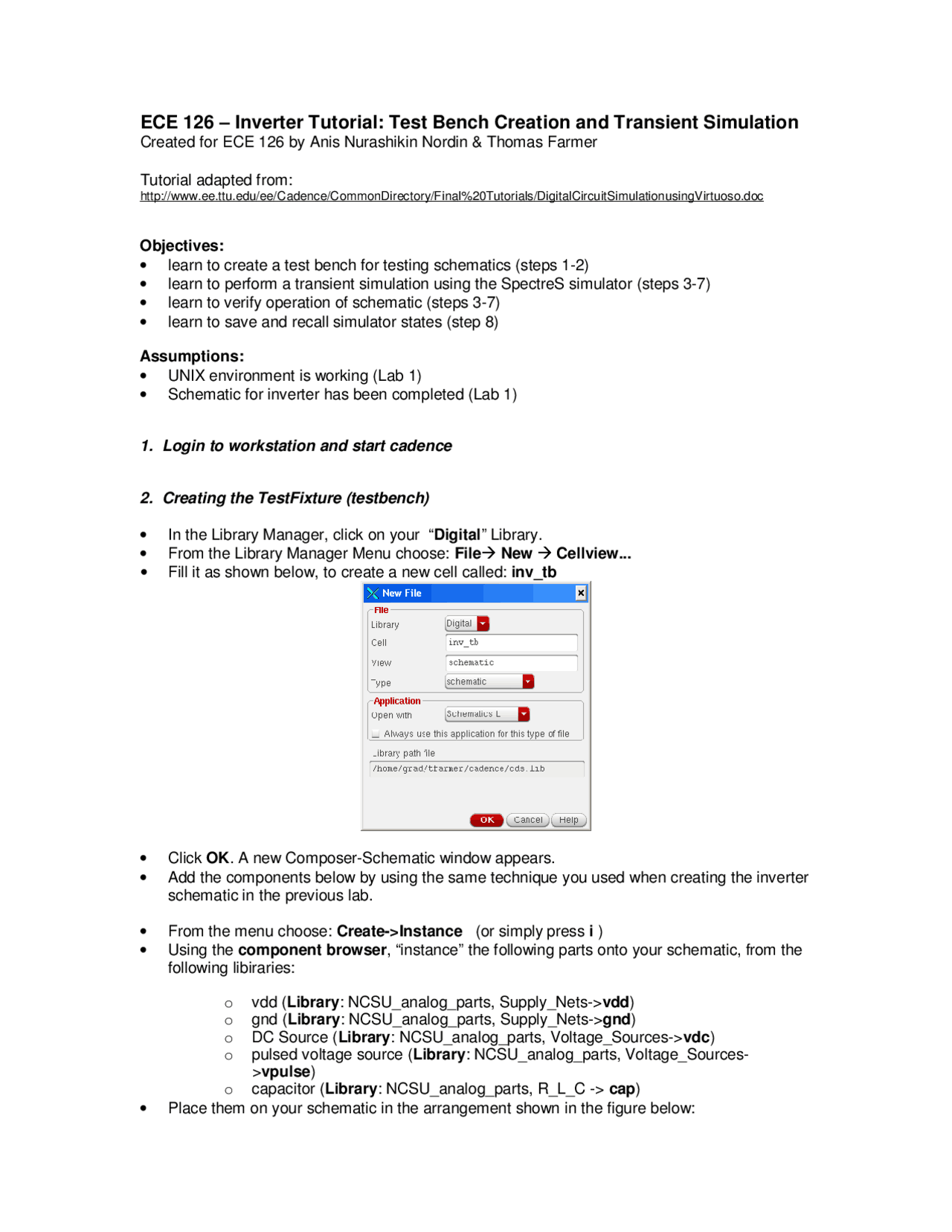 Inverter Tutorial Test Bench Creation And Transient Simulation Ece 126 Docsity 