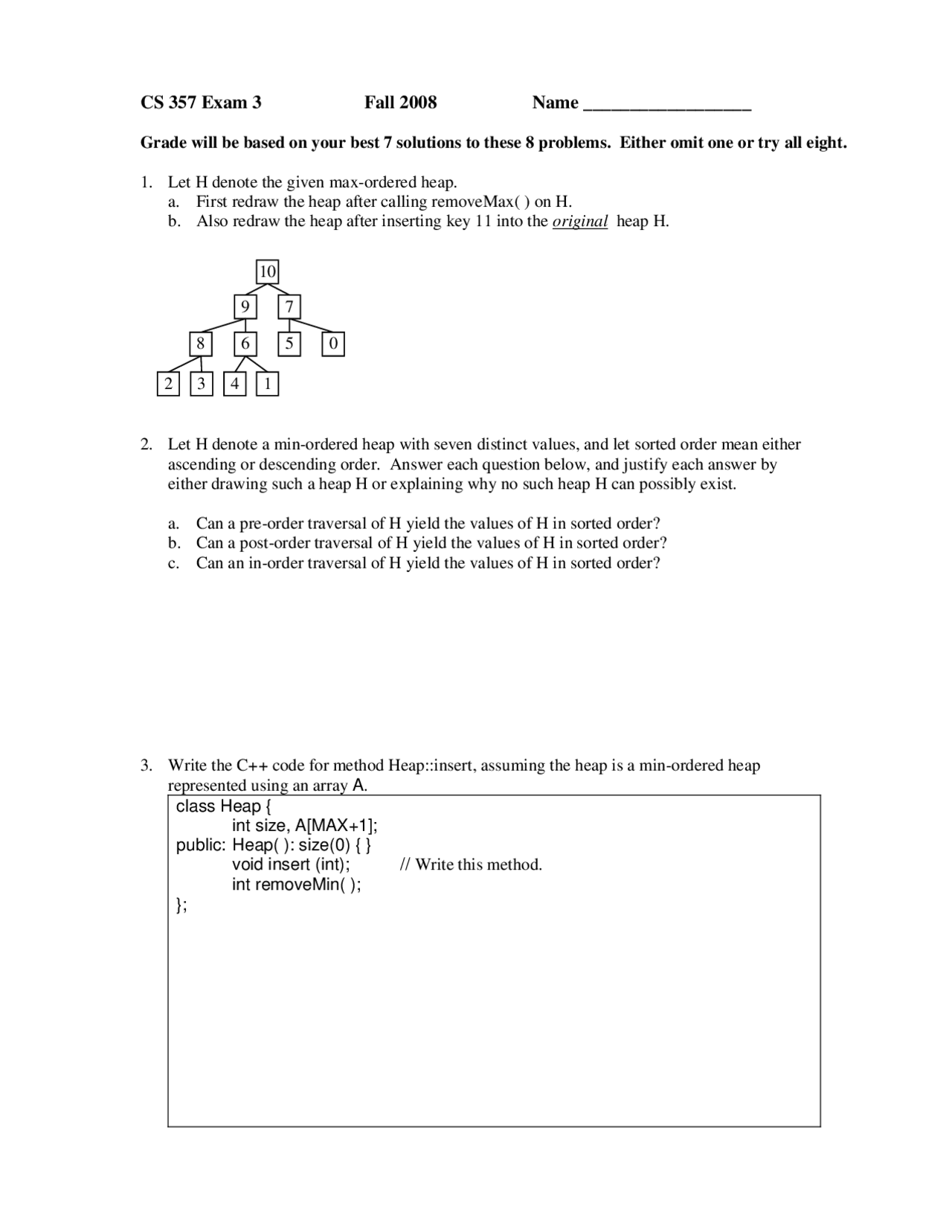 8 Problems With Solutions Data Structures Cs 357 Docsity