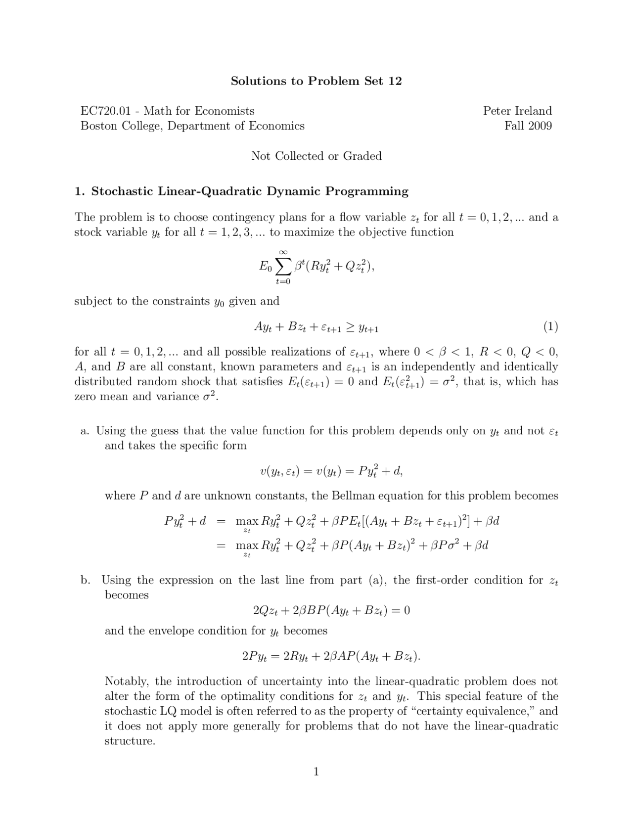 Assignment 12 With Solutions For Mathematics For Economists Ec 720