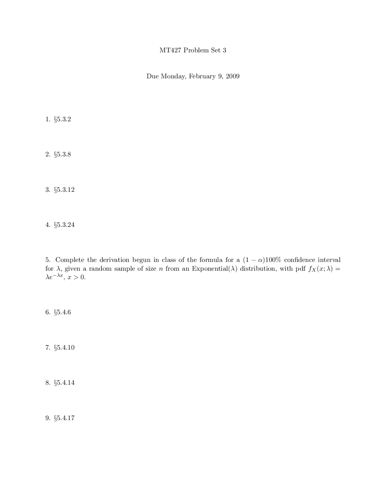 Assignment Problems Set 3 Mathematical Statistics Mt 427 Docsity