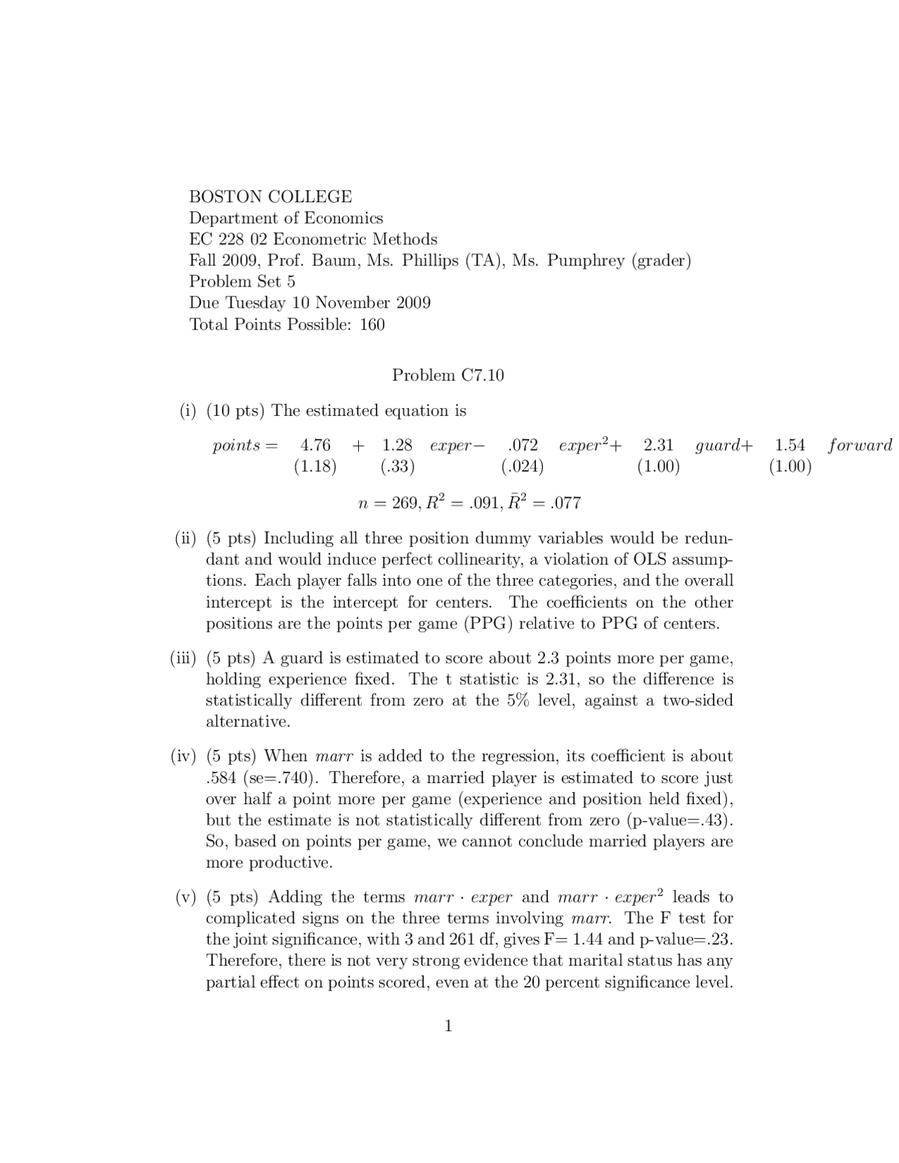 Problem Set 5 Econometric Methods Ec 228 Docsity