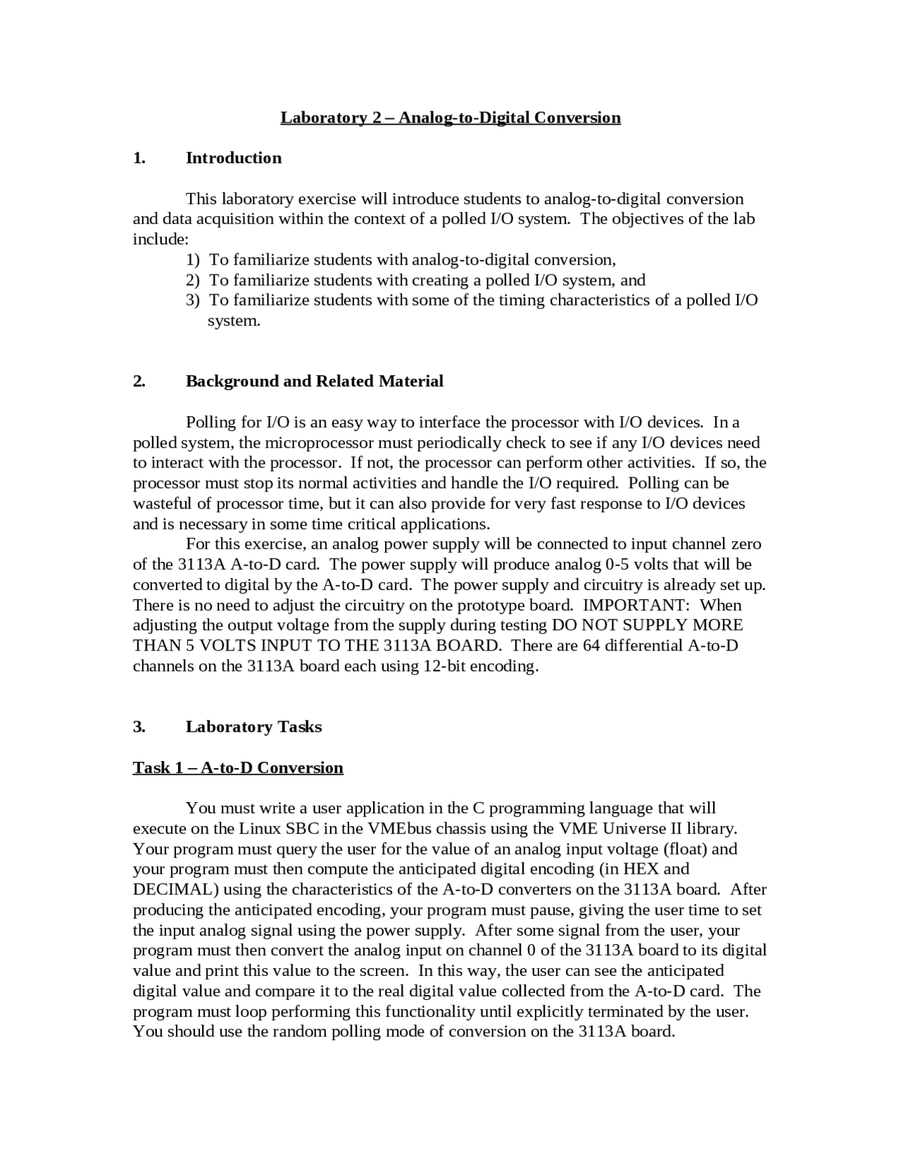 Analog To Digital Conversions Laboratory 2 Report Ece 487 Docsity