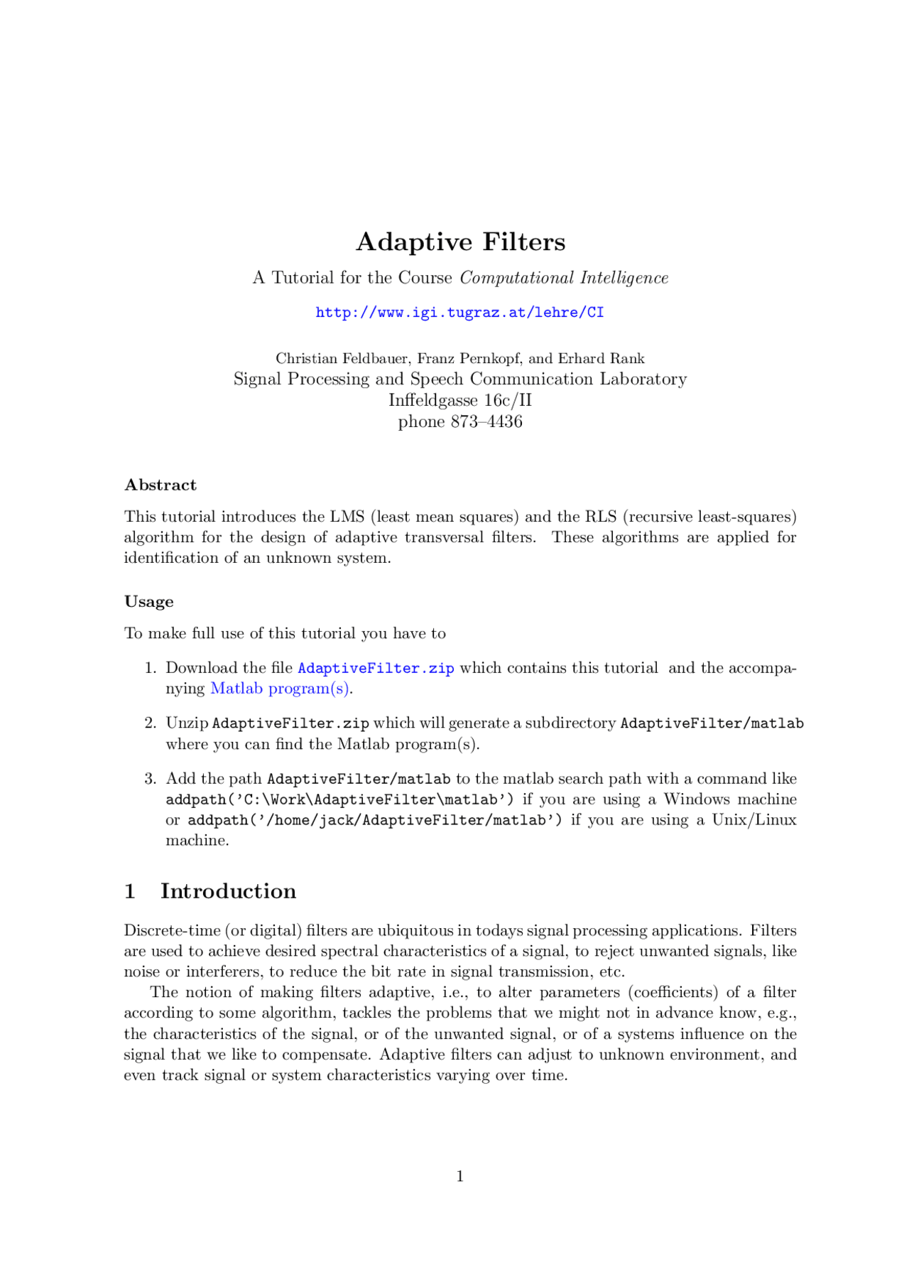 Lab For Adaptive Filters Digital Signal Processing Ee 275 Docsity