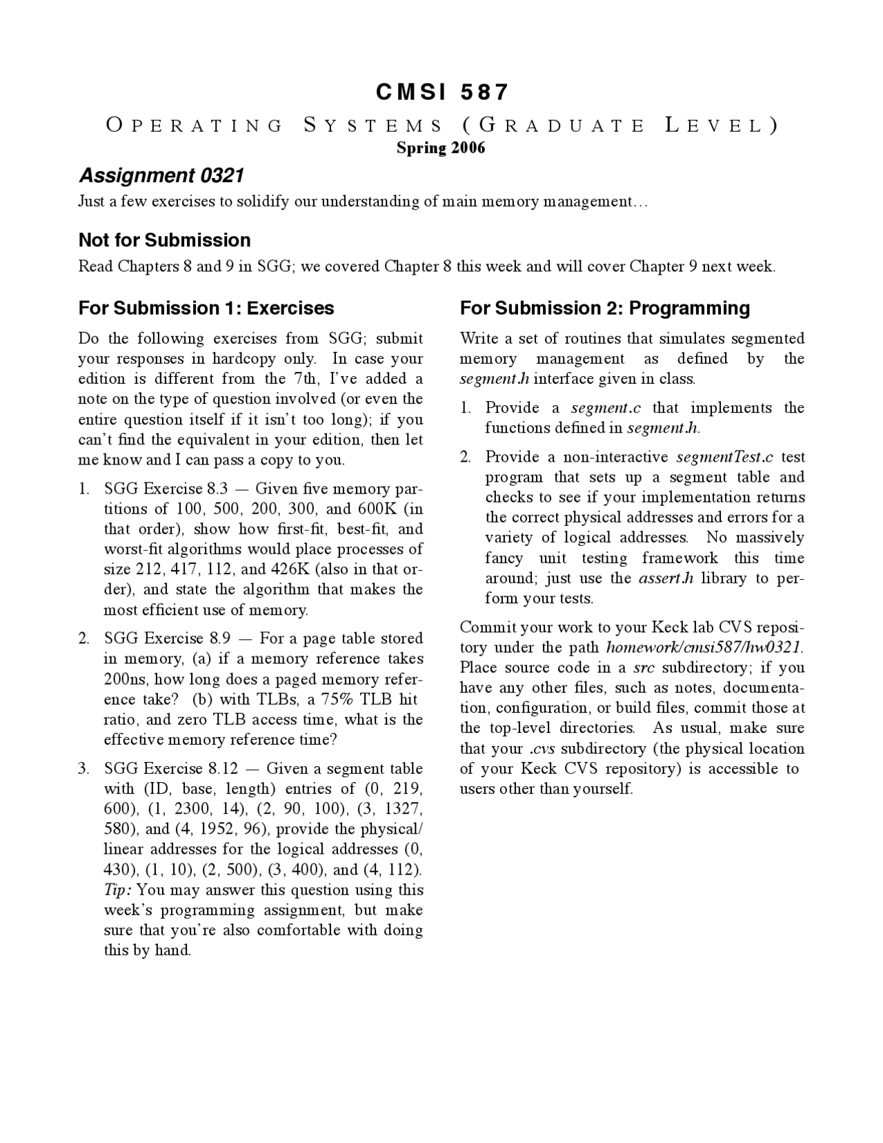 Assignment Operating Systems Spring 2006 Cmsi 587 Docsity 8144