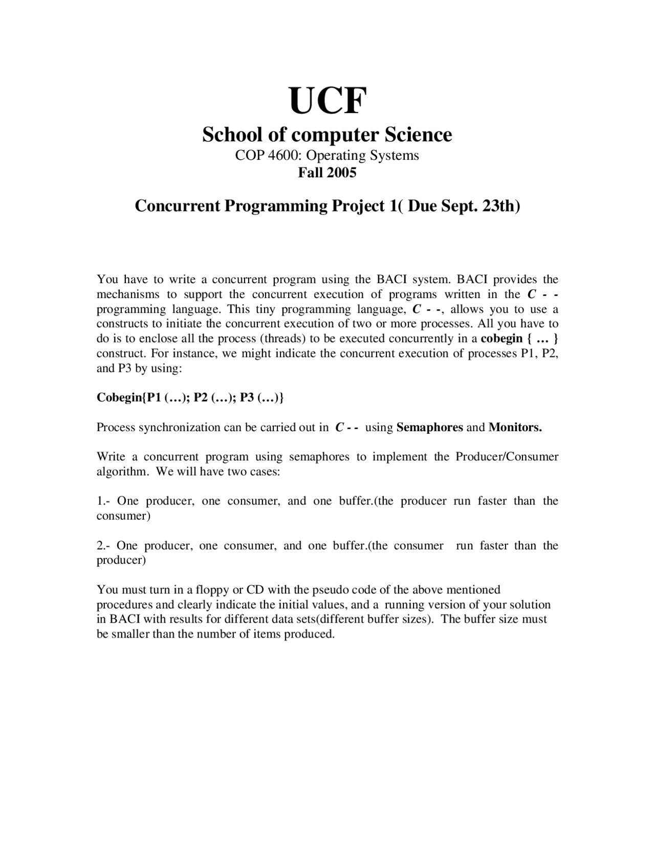 Concurrent Programming Project 1 - Operating Systems | COP 4600 - Docsity