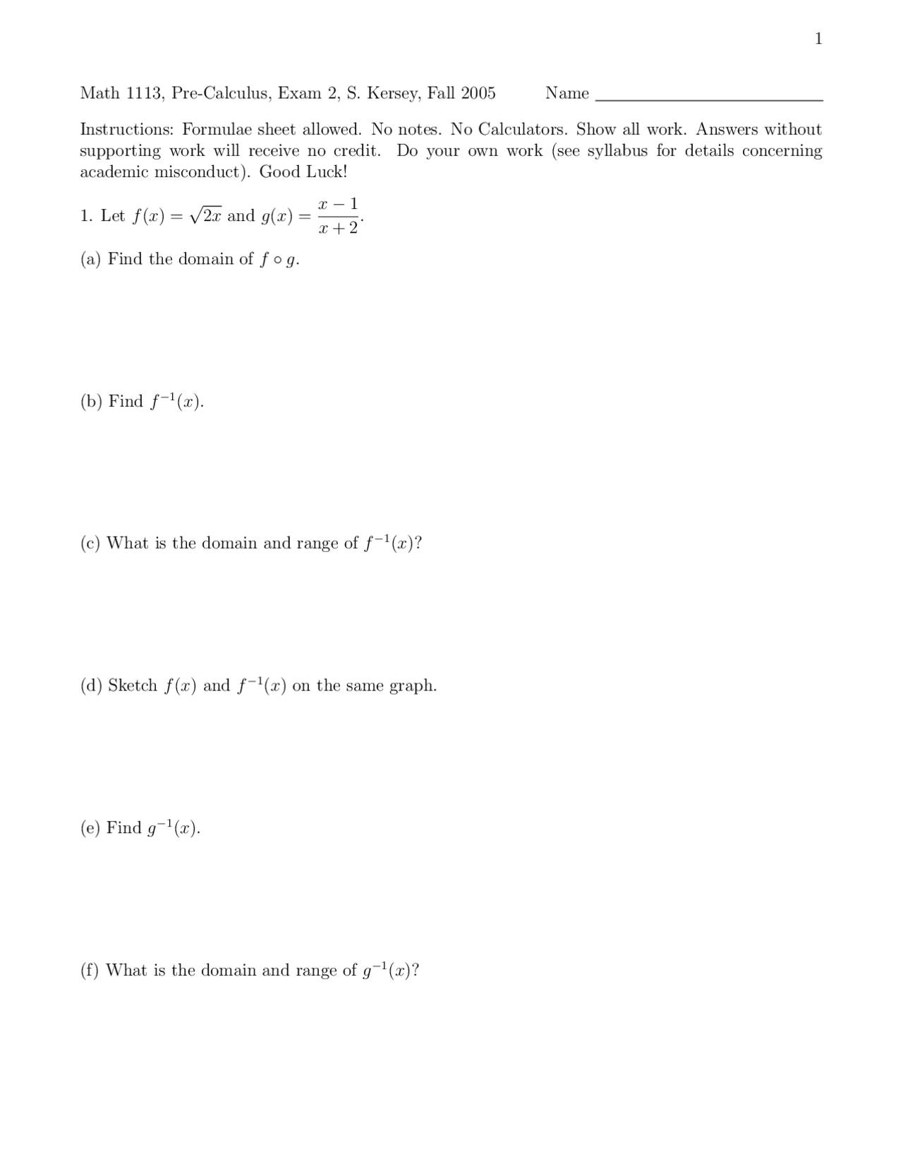 4 Questions Of Pre Calculus Exam 2 Math 1113 Docsity