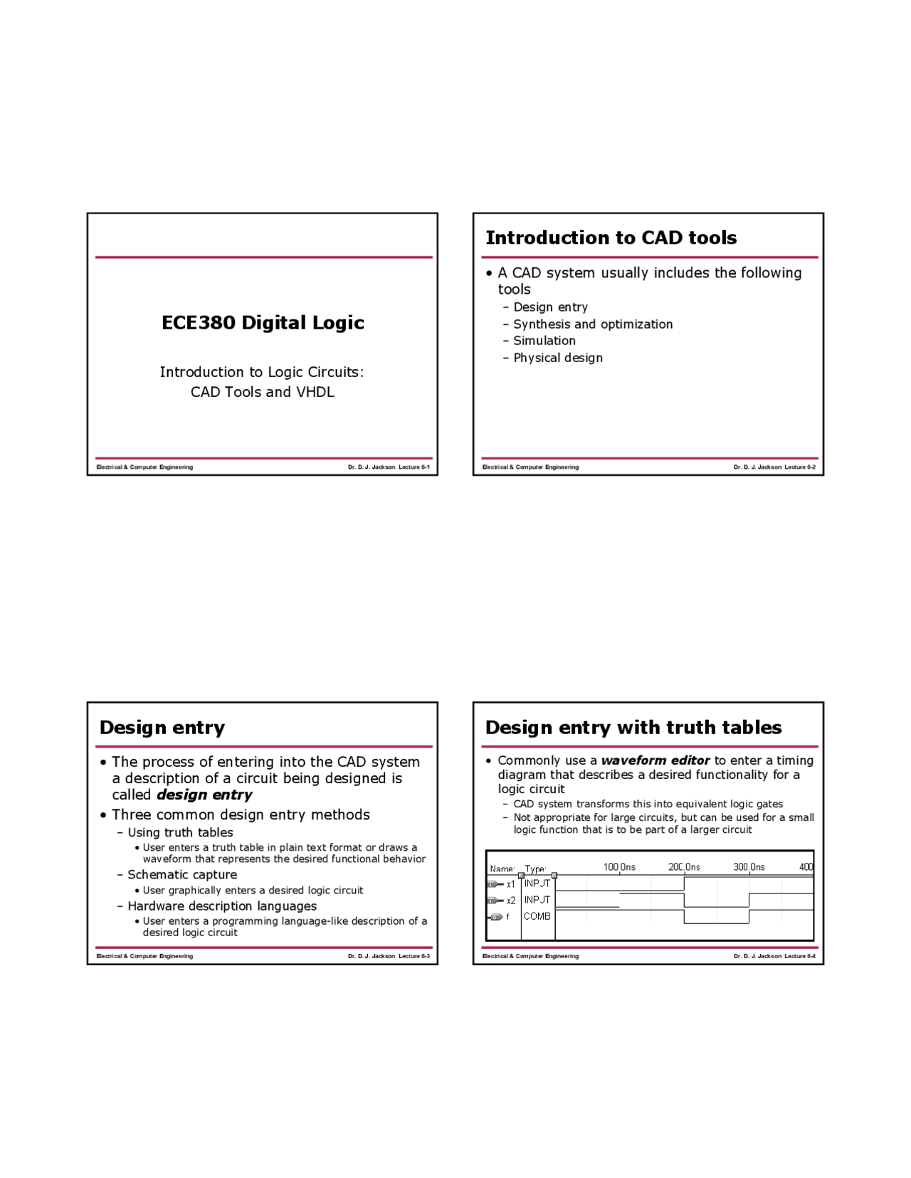 Introduction To Computer Aided Design Digital Logic Lecture Slides