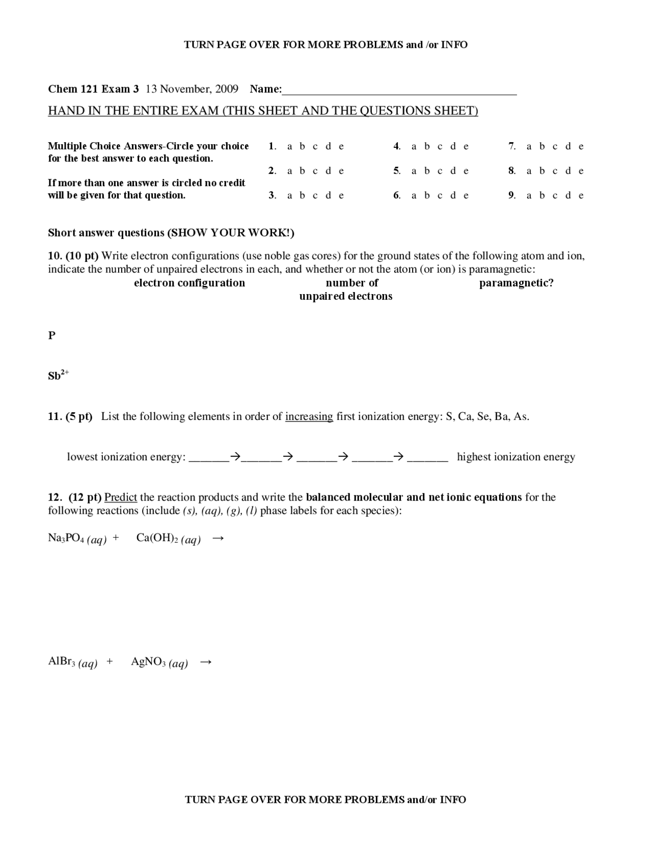 Solved Questions On General Chemistry I Exam 3 Chem 121 Docsity