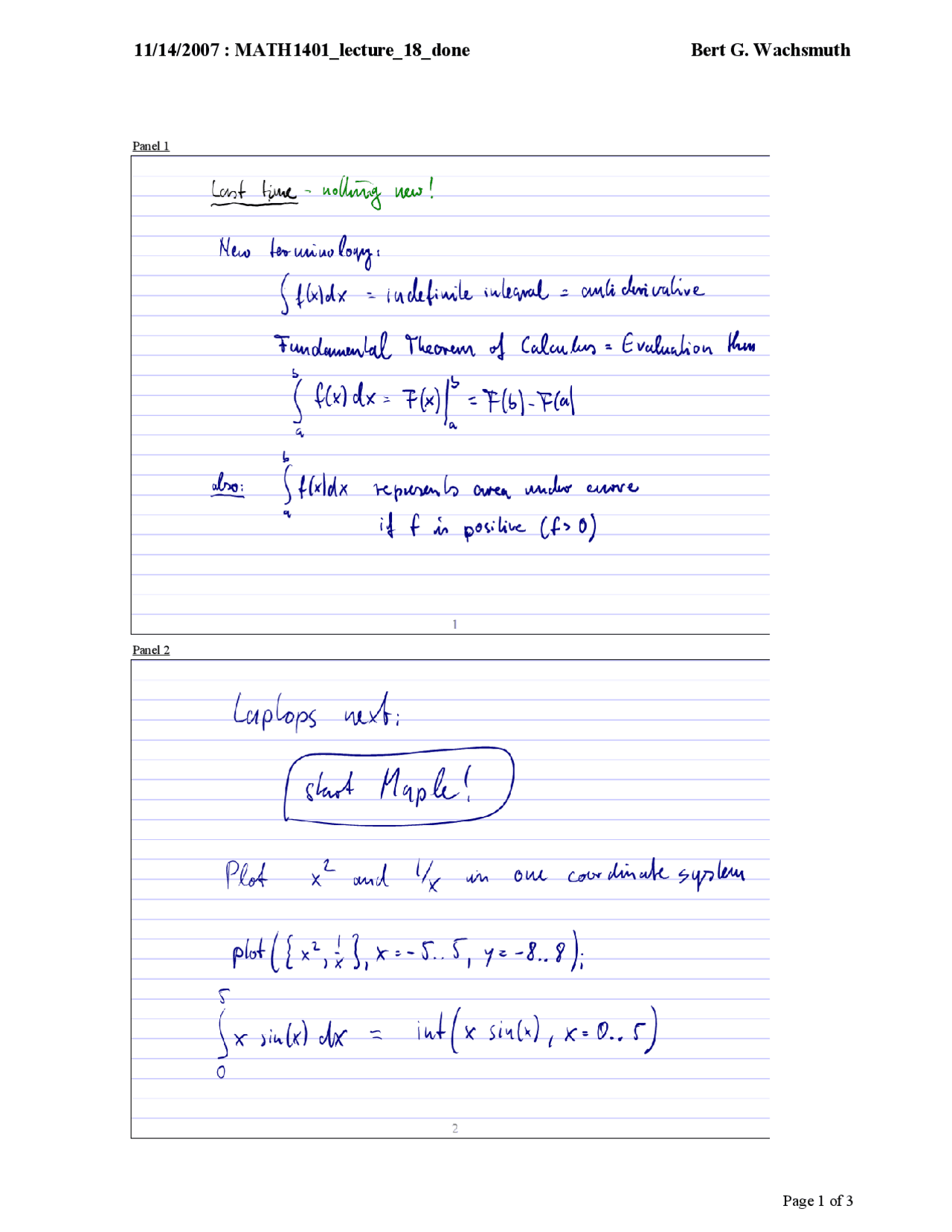 Handwritten Notes On Integration Substitution Calculus I Math 1401