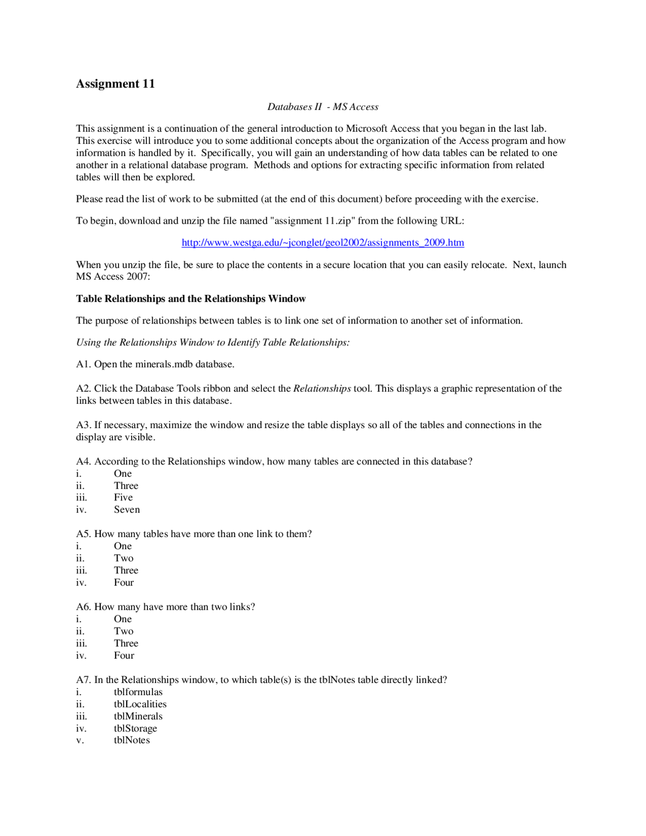 Introduction To Microsoft Access In Applied Computing Assignment 8 Geol 2002 Assignments