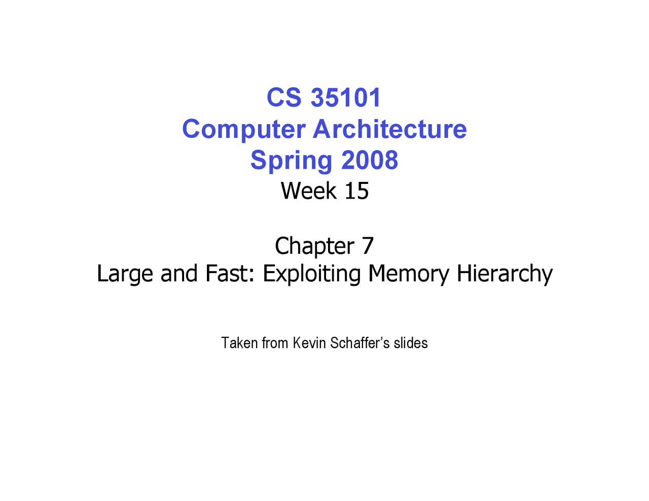 Lecture Slides On Memory Technology Computer Architecture Cs 35101
