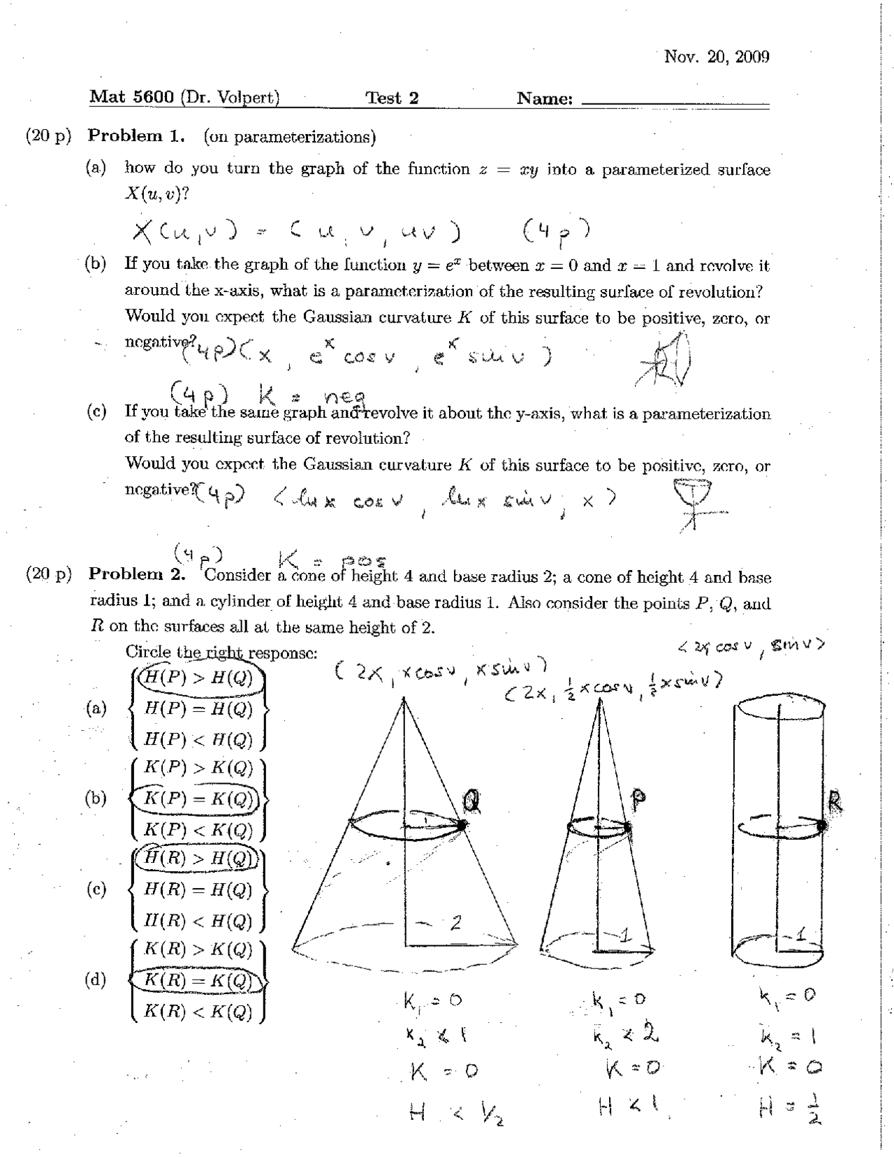 5 Solved Problems for Exam 2 - Differential Geometry | MAT 5600 | Exams ...