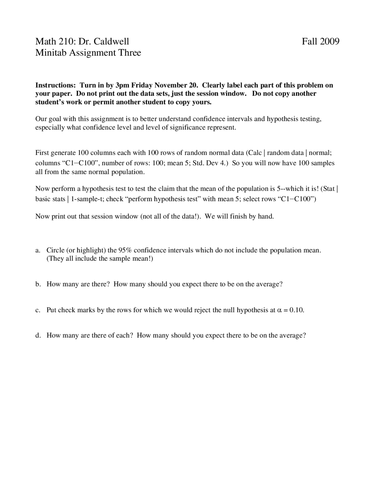 Assignment 3 Questions Elementary Static And Problems Math 210 Docsity