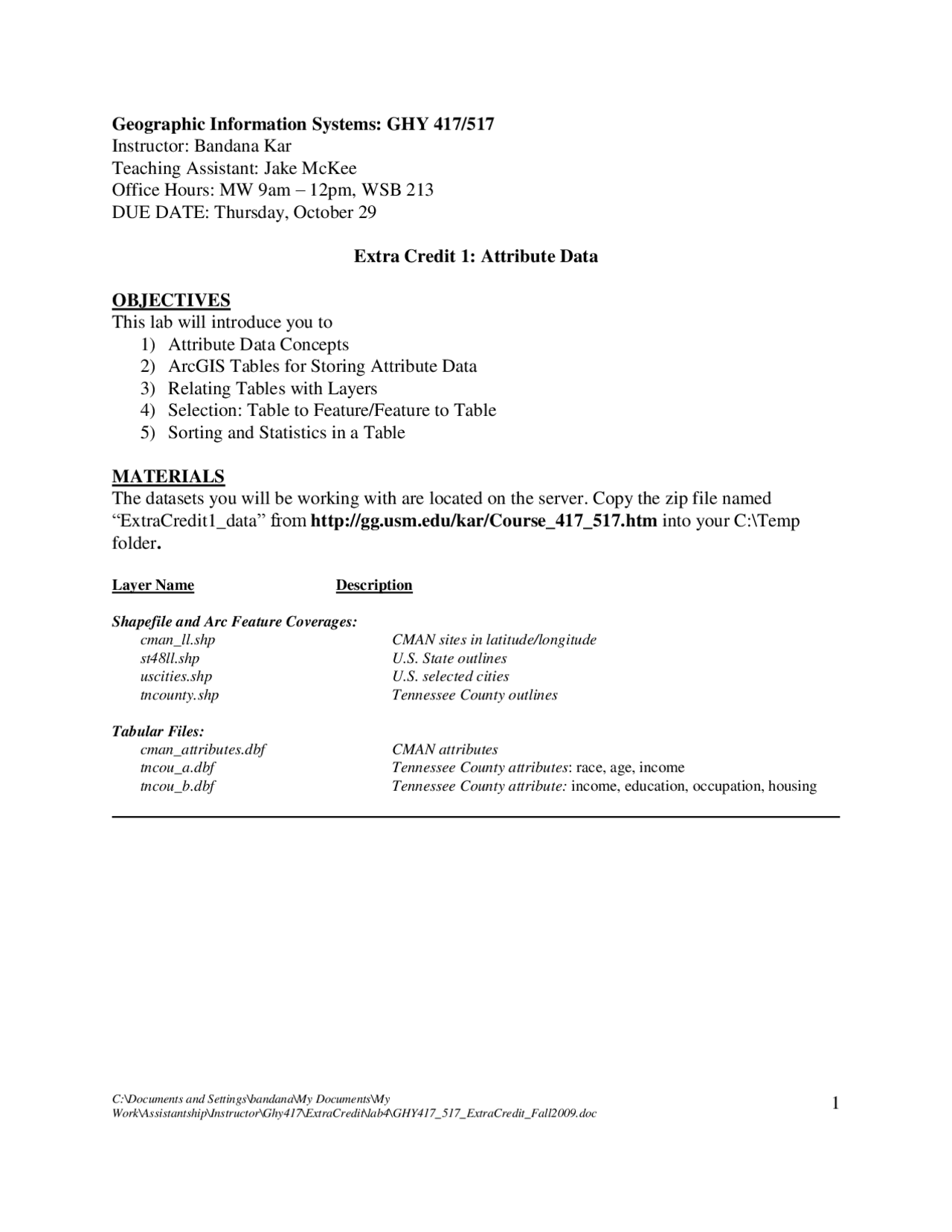 GHY 417/517 Lab: Attribute Data - Prof. Bandana Kar | Lab Reports ...
