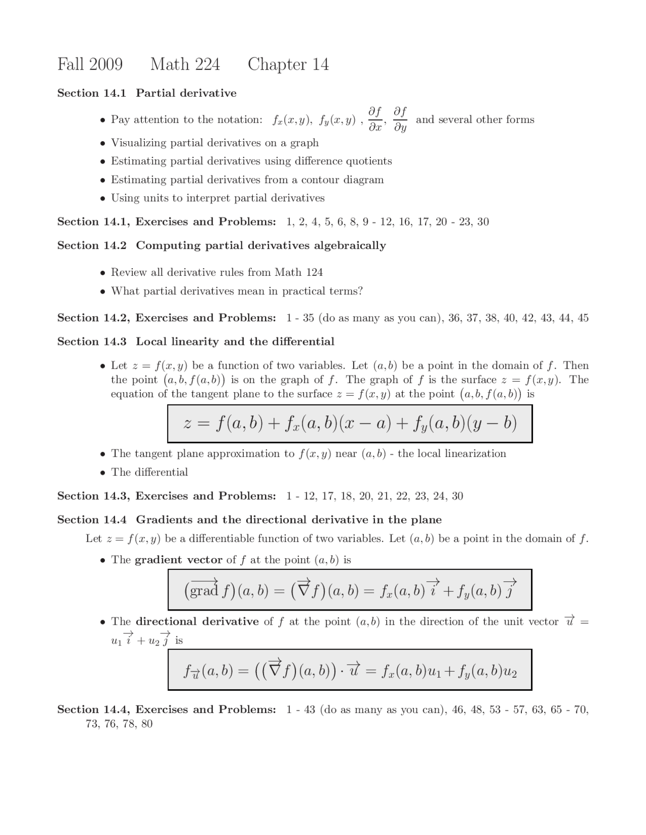 Problems Of Multivariable Calculus And Geometry I Exam 2 Math 224
