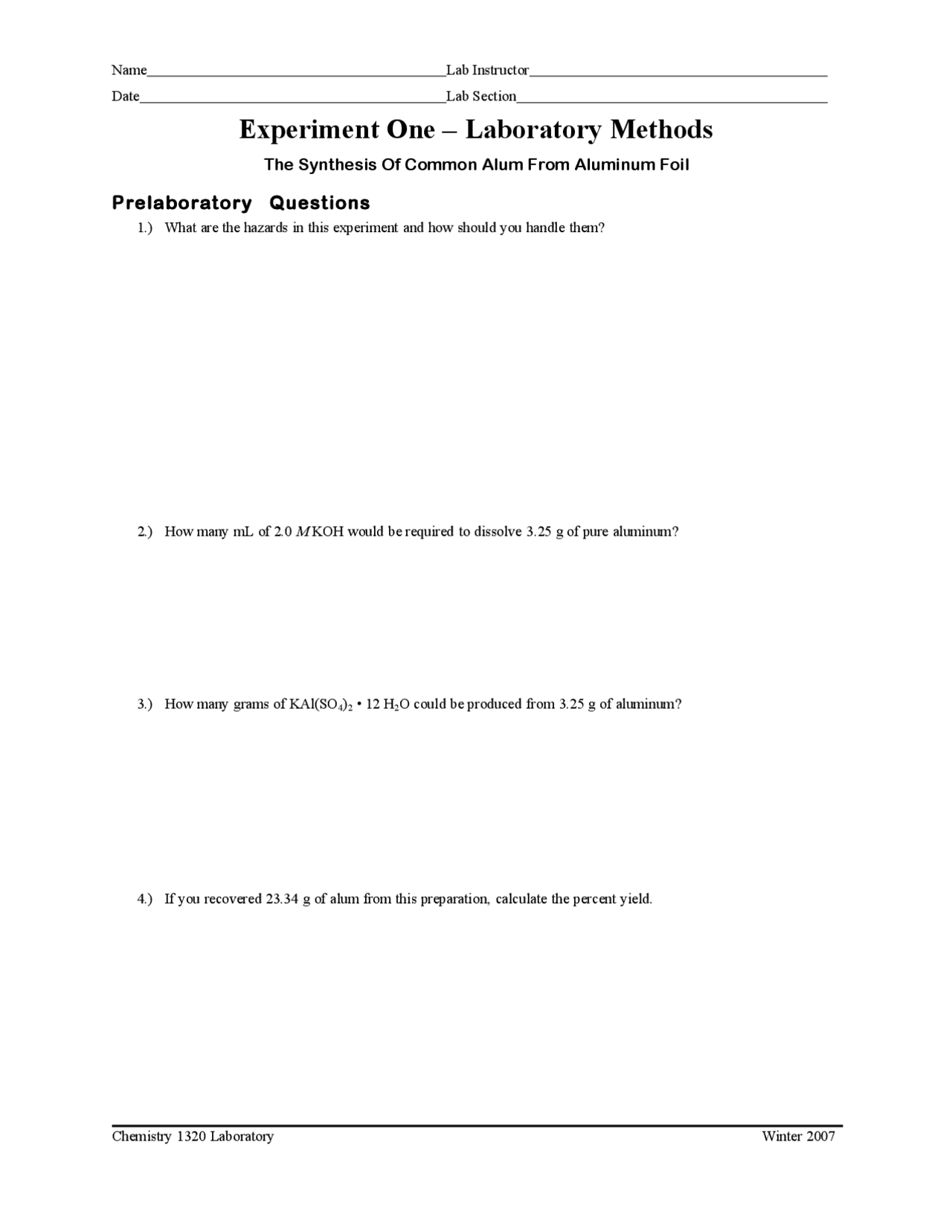 The Synthesis of Common Alum from Aluminum Foil | CHEM 1320 - Docsity