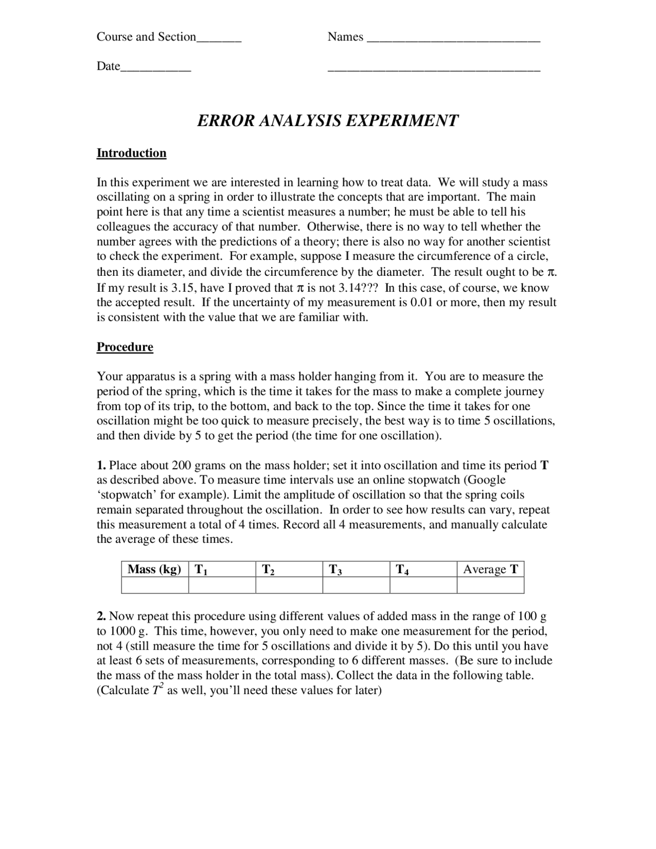 Error Analysis Experiment on General Physics with Calculus I | PH 105 ...