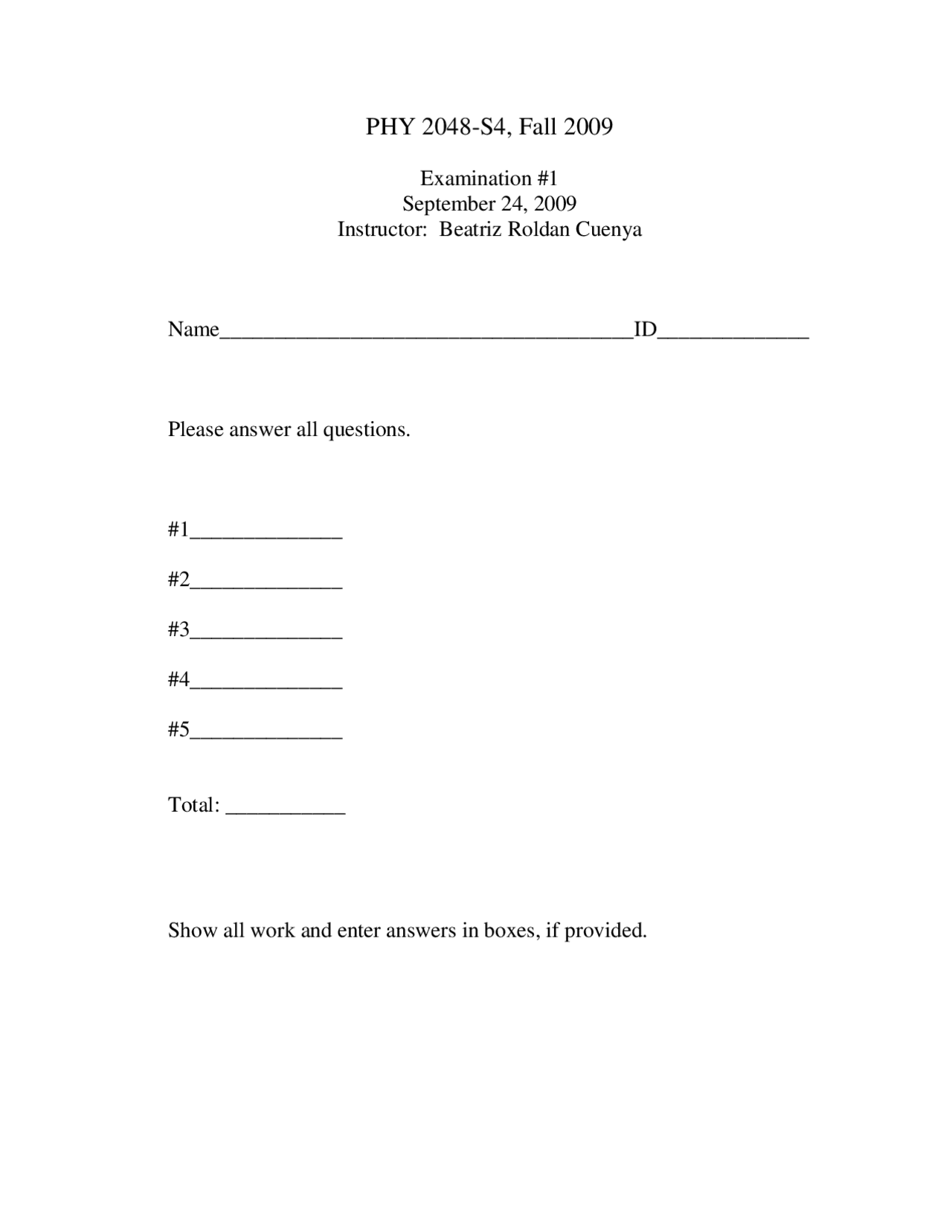 Exam 1 For Physics For Engineers And Scientists I Phy 2048 Docsity