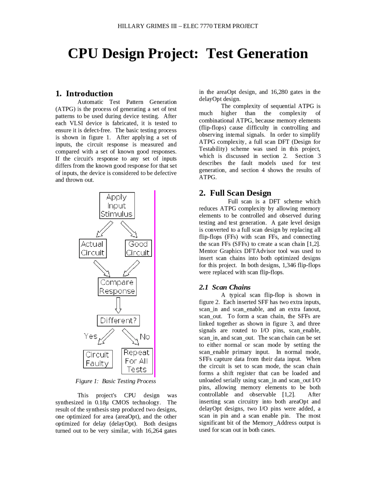 Test Generation On Advanced Vlsi Design Cpu Design Project Elec 7770 Docsity