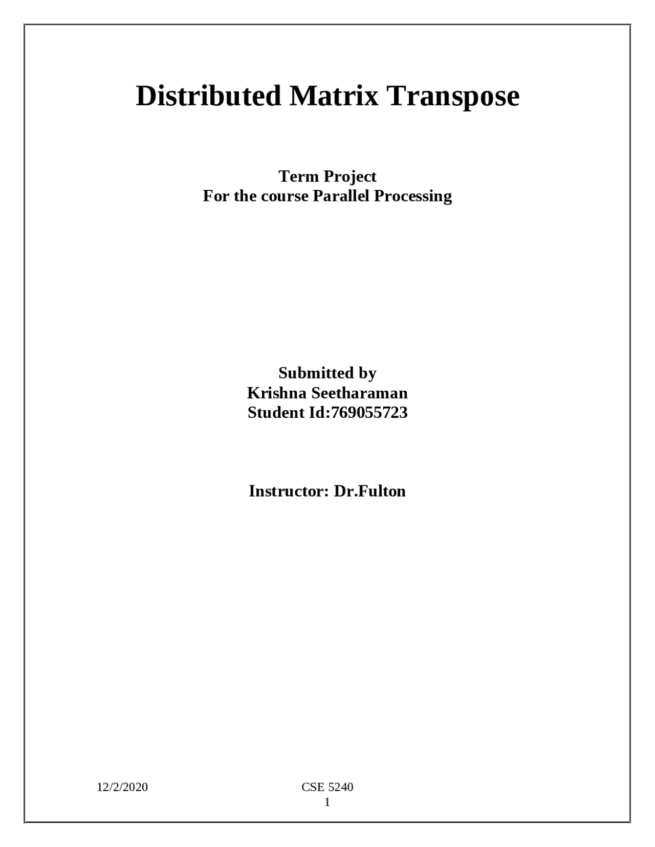 Distributed Matrix Transpose Parallel Processing Cse 5240 Docsity 1172