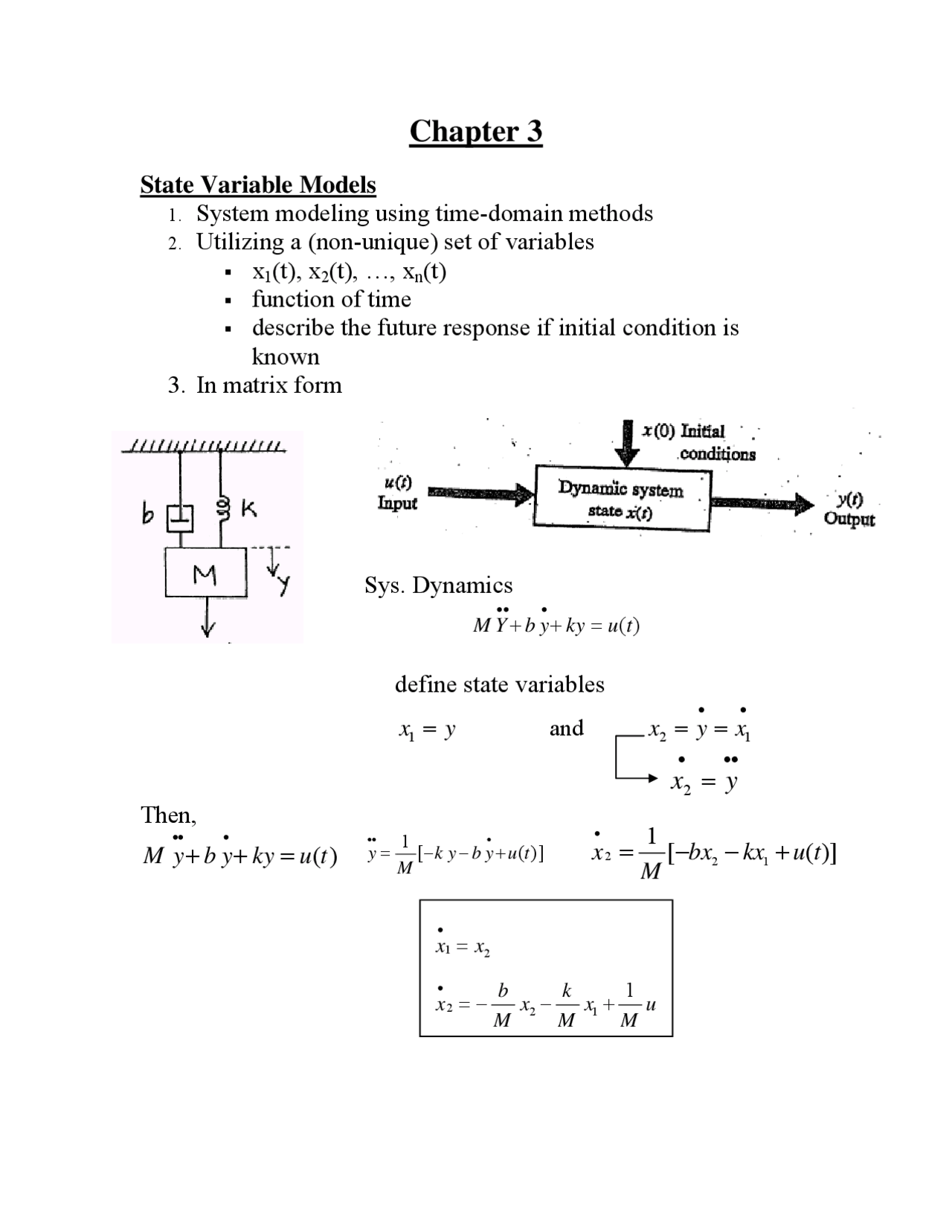State Variable Models Linear Control Systems Lecture Notes Eel