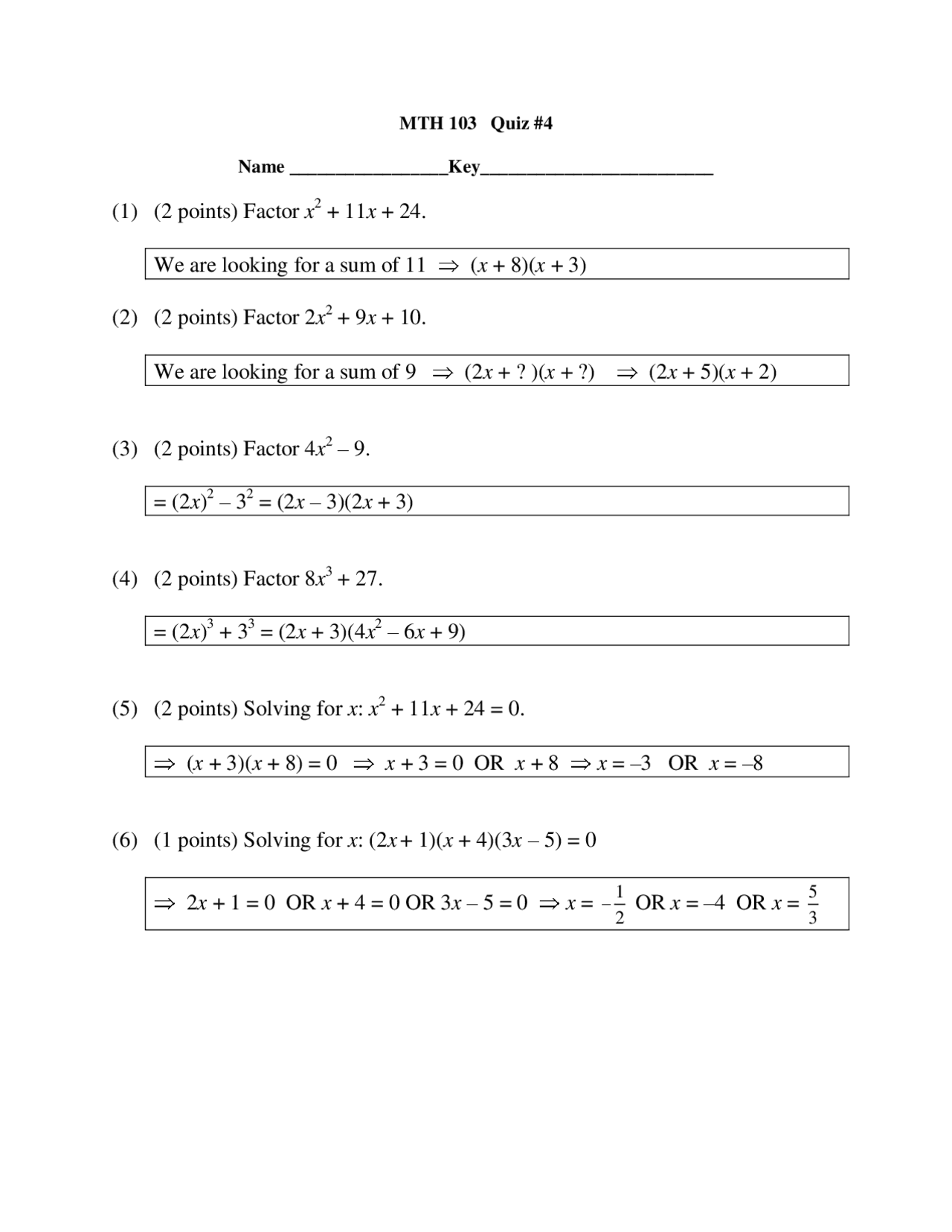 Quiz with Answers Key - Intermediate Algebra | MTH 103 | Quizzes ...