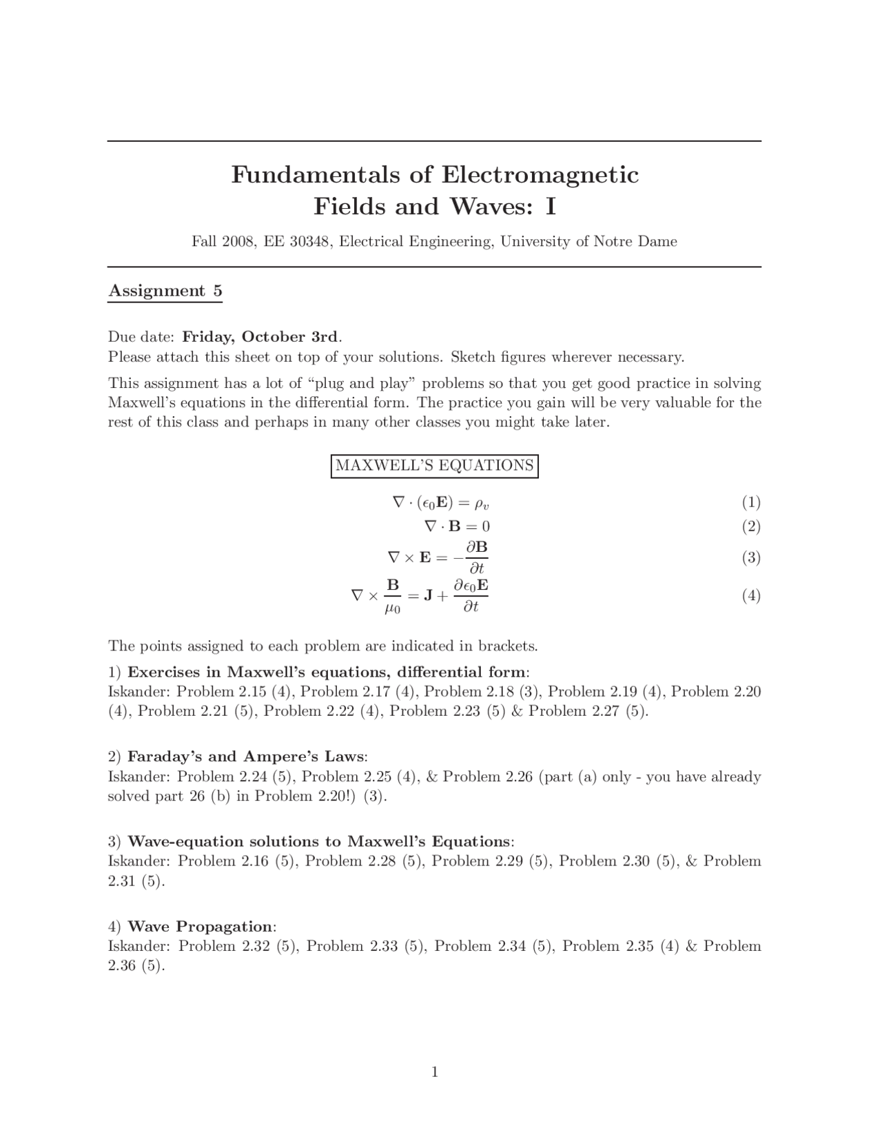 Assignment 5 Problems Electromagnetic Field And Waves I Fundamental