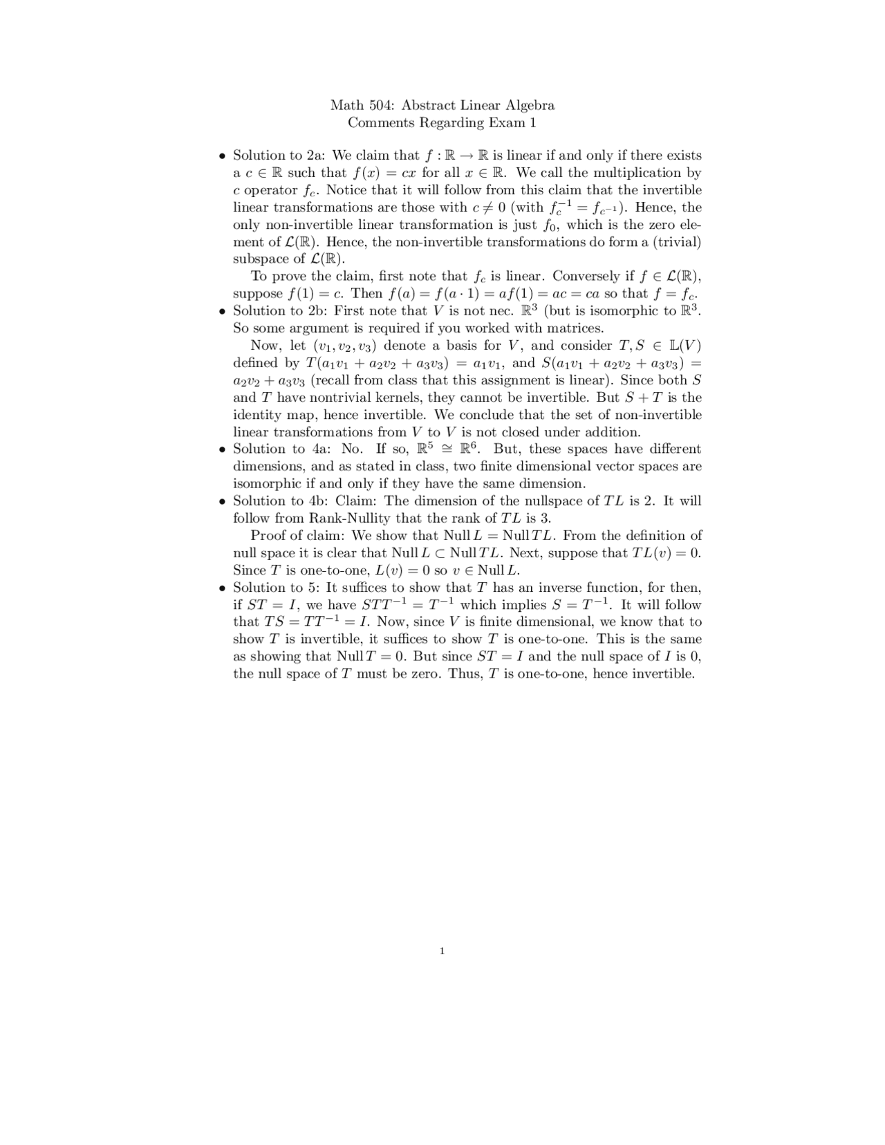 Exam 1 With Solutions Abstract Linear Algebra Math 504 Docsity