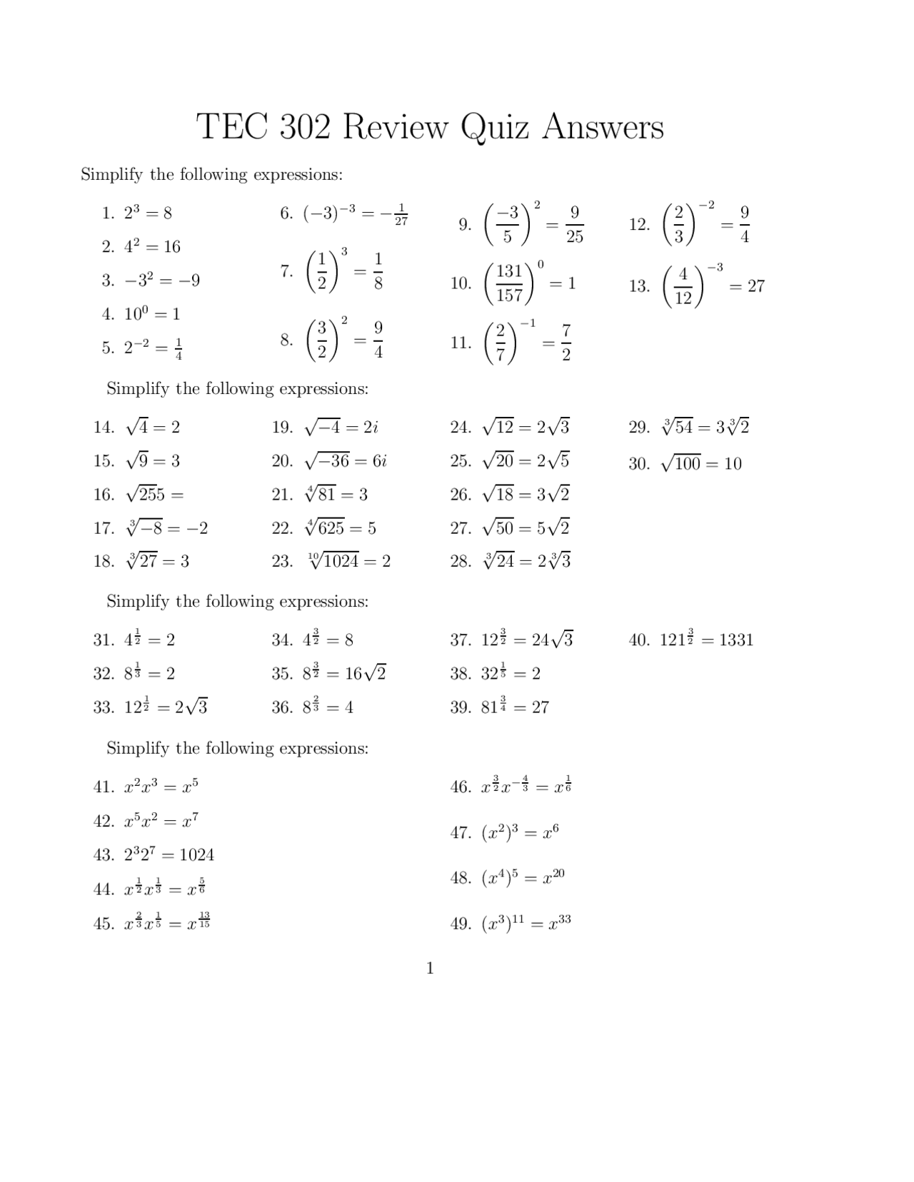 Review Quiz Answers Advanced Technical Mathematics I Ms 117 Docsity