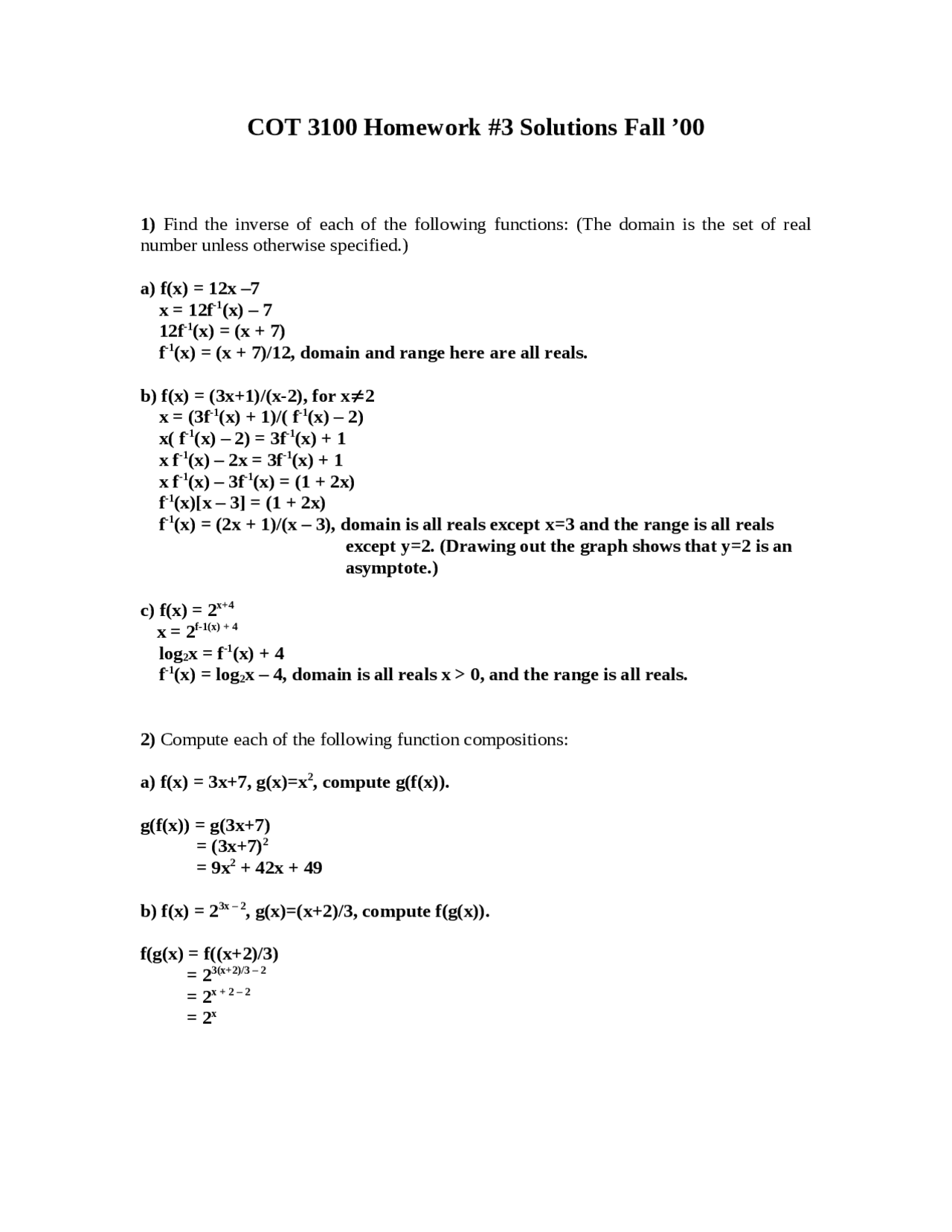 Homework 3 Solutions Introduction To Discrete Structures Cot 3100