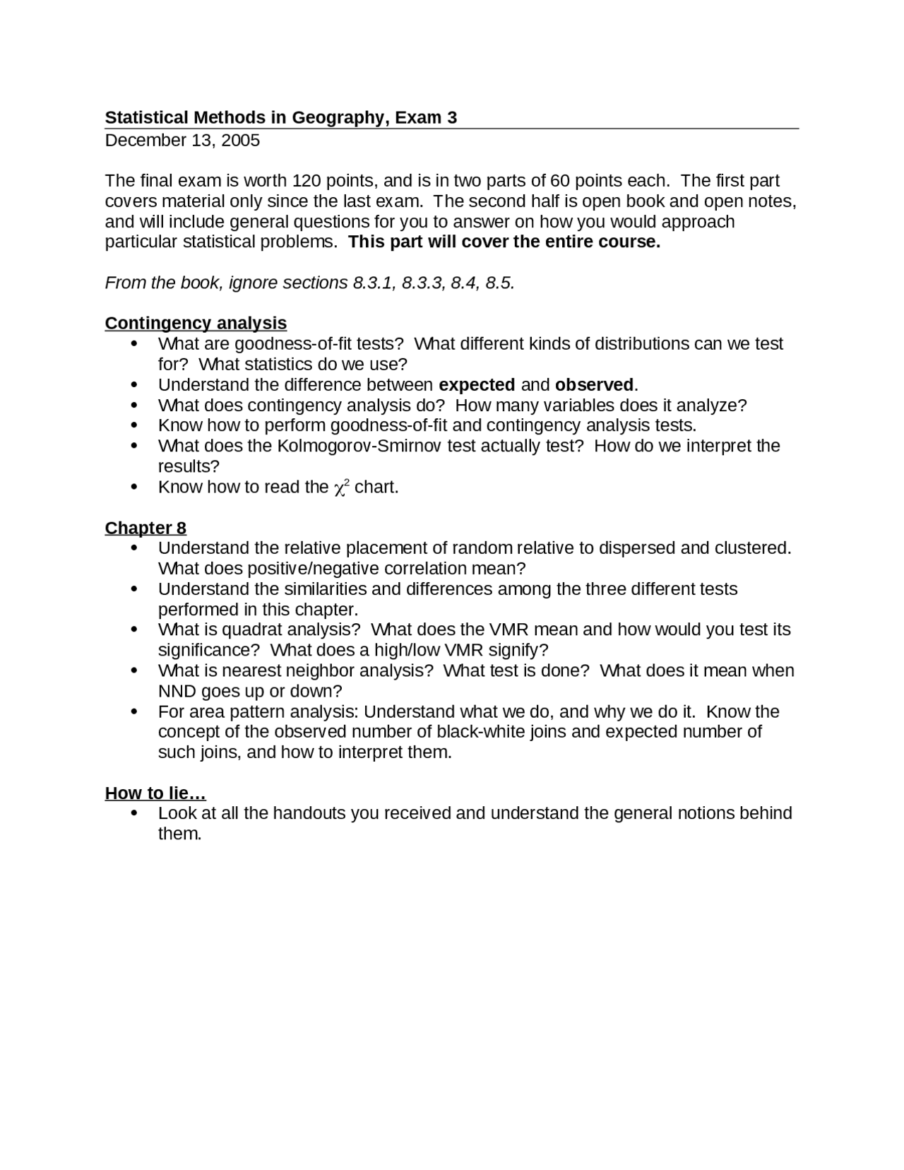 Unsolved Exam Statistical Methods In Geography Geog 39002 Docsity