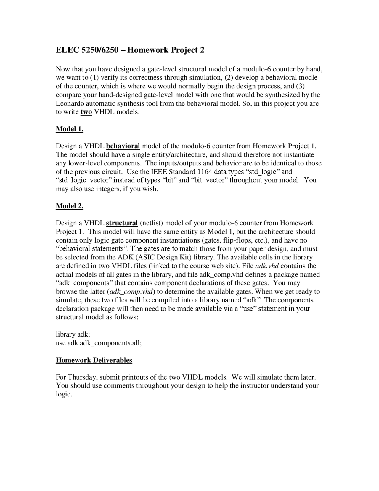 Homework Project 2 Computer Aided Design Of Digital Circuits Elec 5250 Docsity