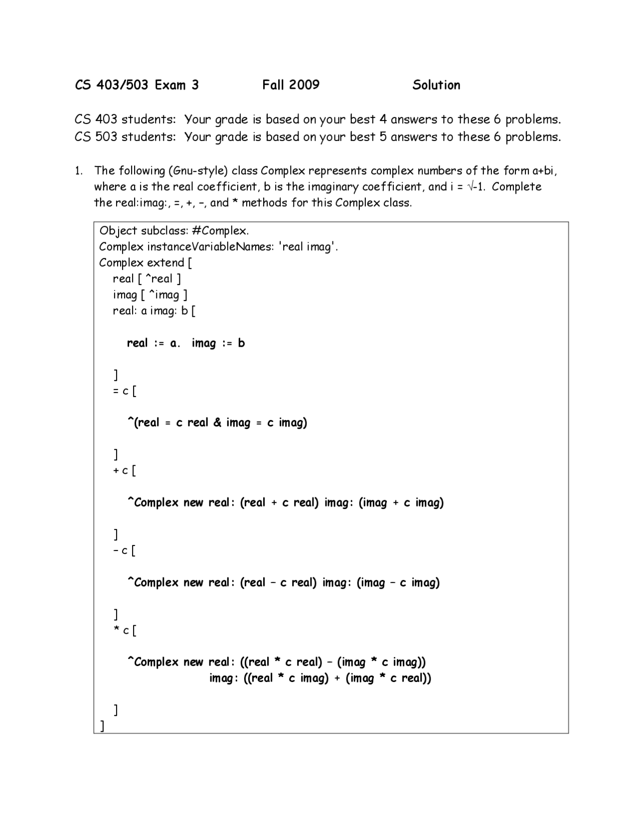 6 Questions With Solutions In Exam 3 Programming Languages Cs 503 Docsity