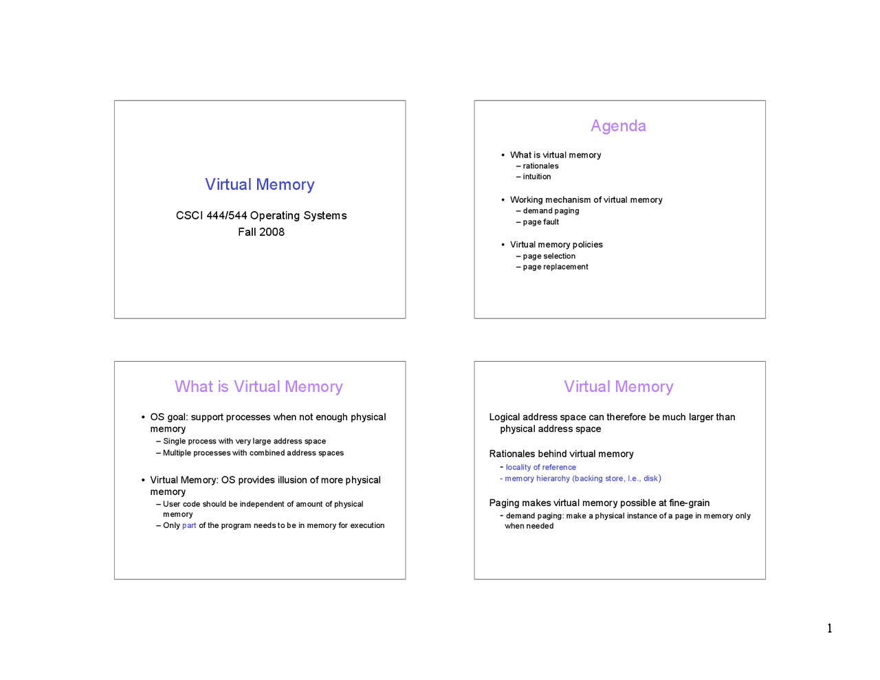 Virtual Memory Lecture Slides Operating Systems Csci 444 Docsity