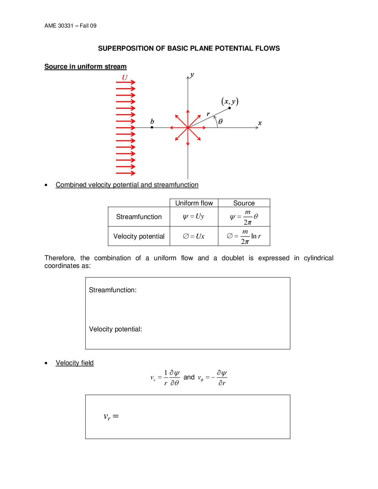 Superposition of Basic Plane Potential Flows | AME 30331 - Docsity