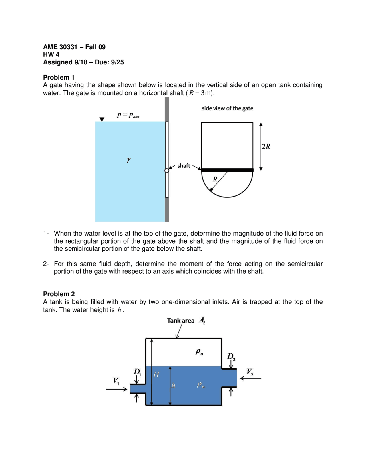 5 Solved Problems on Fluid Mechanics - Assignment 4 | AME 30331 - Docsity