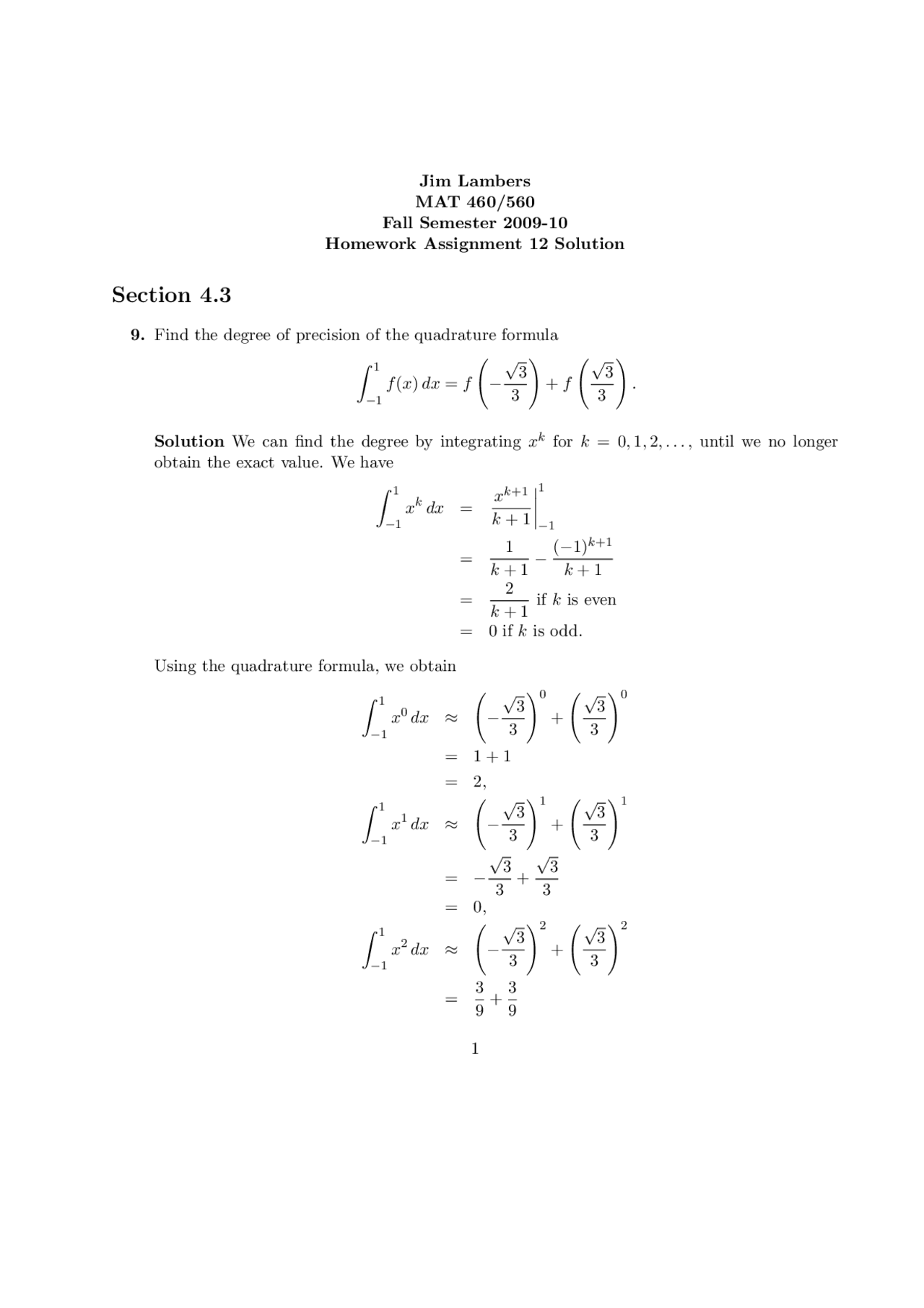 Assignment 12 With Resolution Numerical Analysis I Mat 460 Docsity