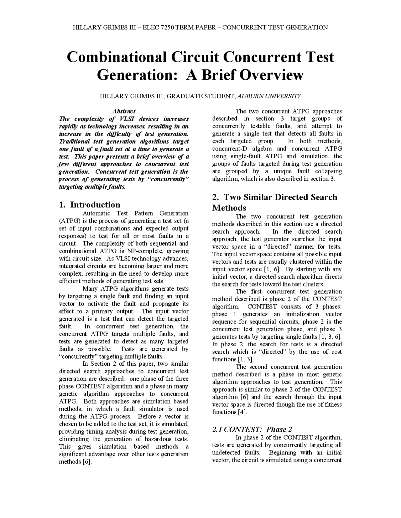Combinational Circuit Concurrent Test Generation: A Brief Overview ...