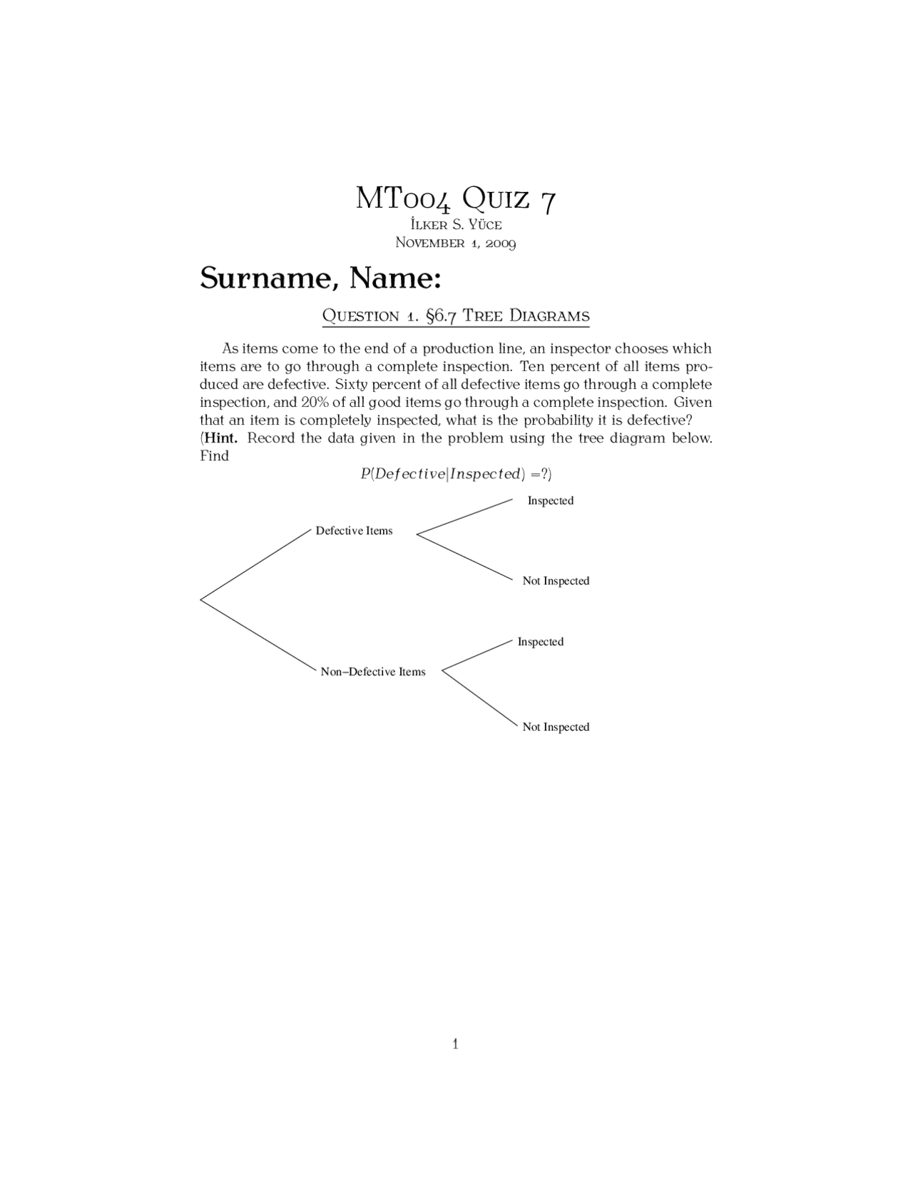 Quiz 7 for Finite Probability and Applications | MT 004 - Docsity