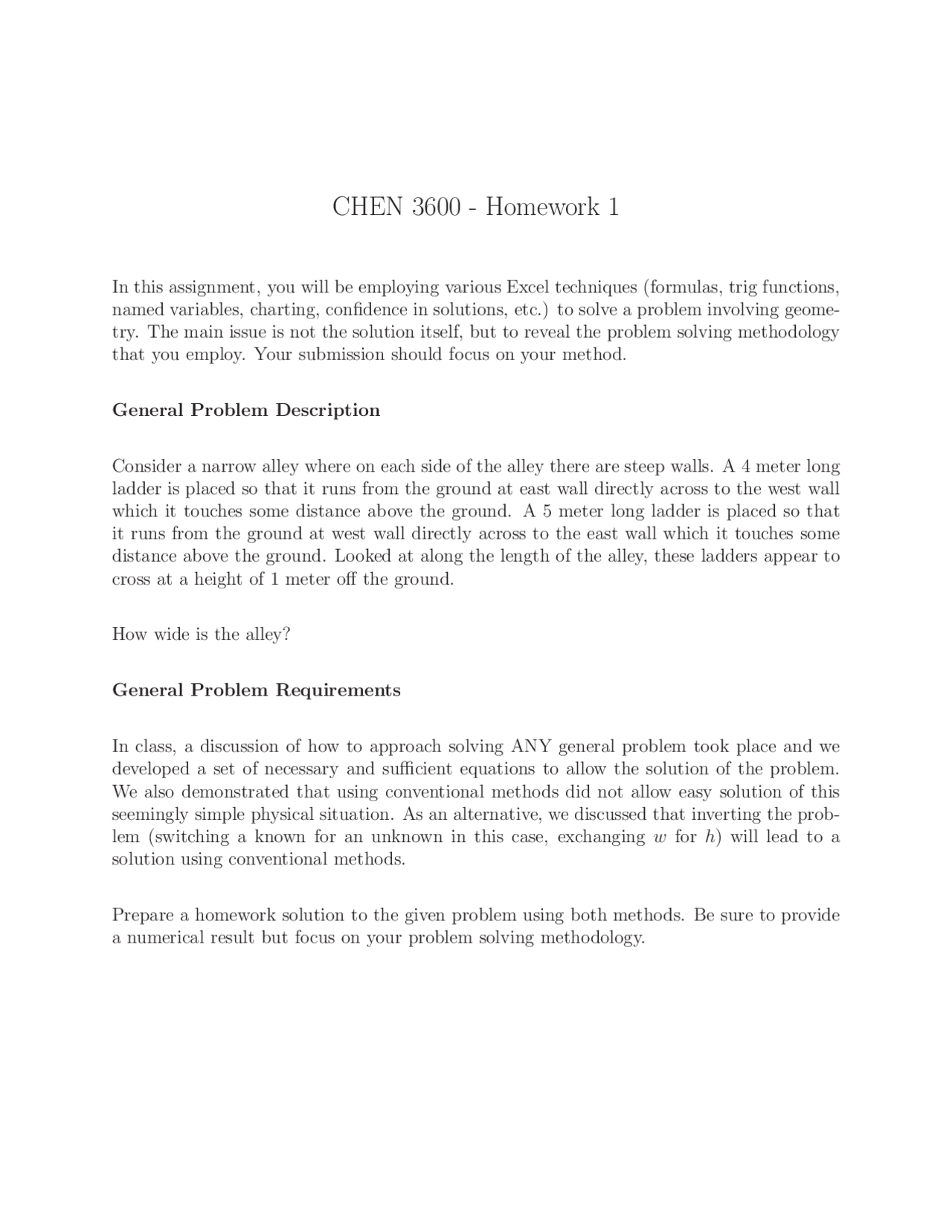 Assignment One On Computer Aided Chemical Engineering Chen 3600 Docsity
