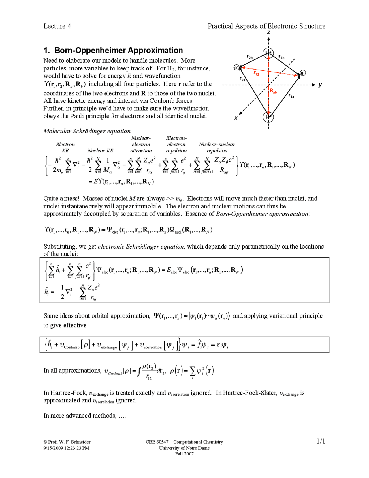 Born Oppenheimer Approximation Lecture 4 Cbe 60547 Docsity