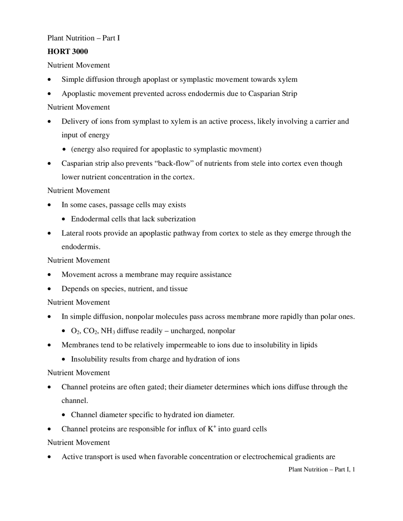 Plant Nutrition Part I - Lecture Notes | HORT 3000 - Docsity