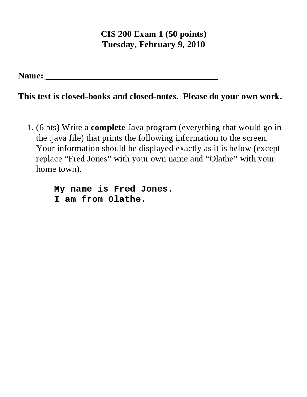 Exam 1 Questions With Solutions For Fundamental Of Software Design