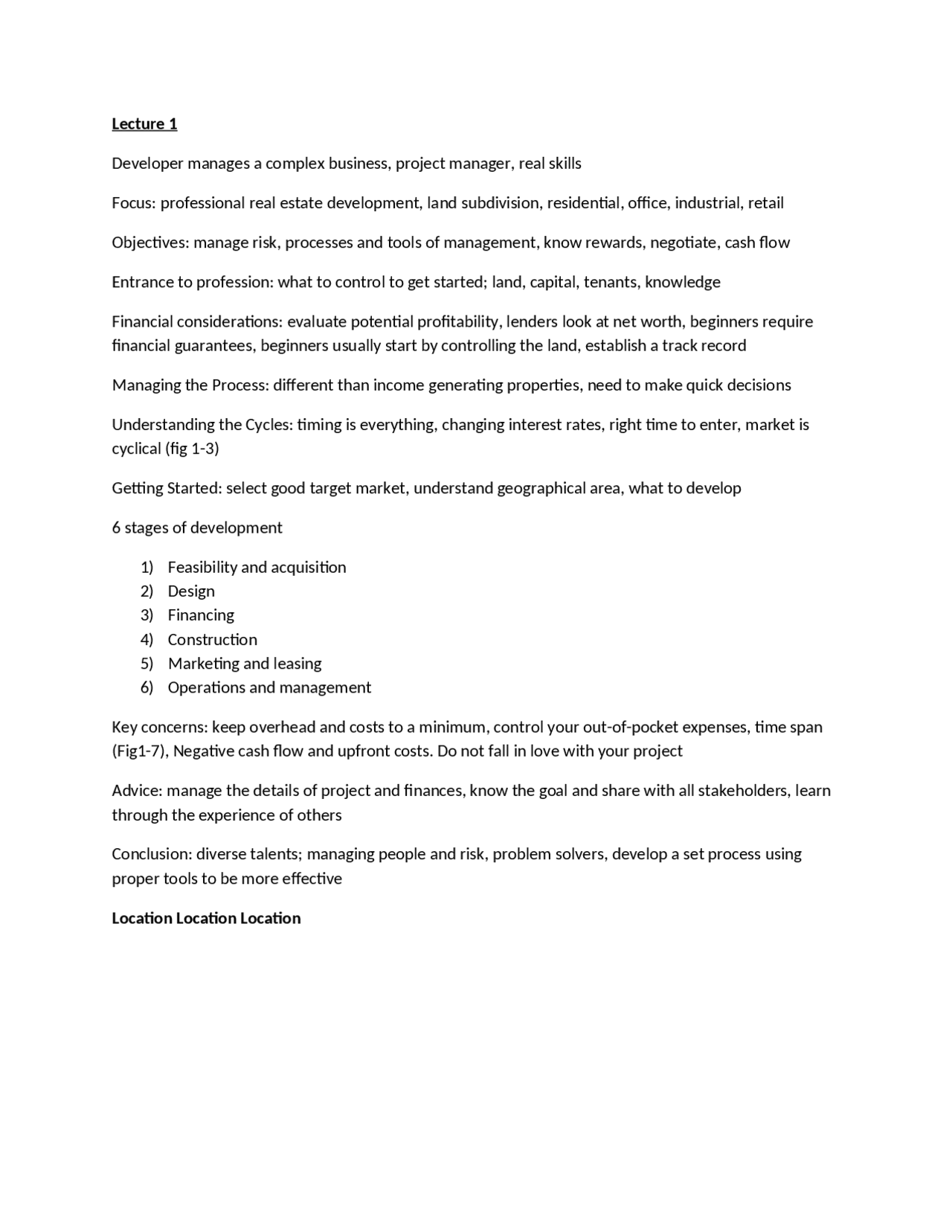 Stages of Housing and Land Development - Lecture Notes | BC 3124 - Docsity